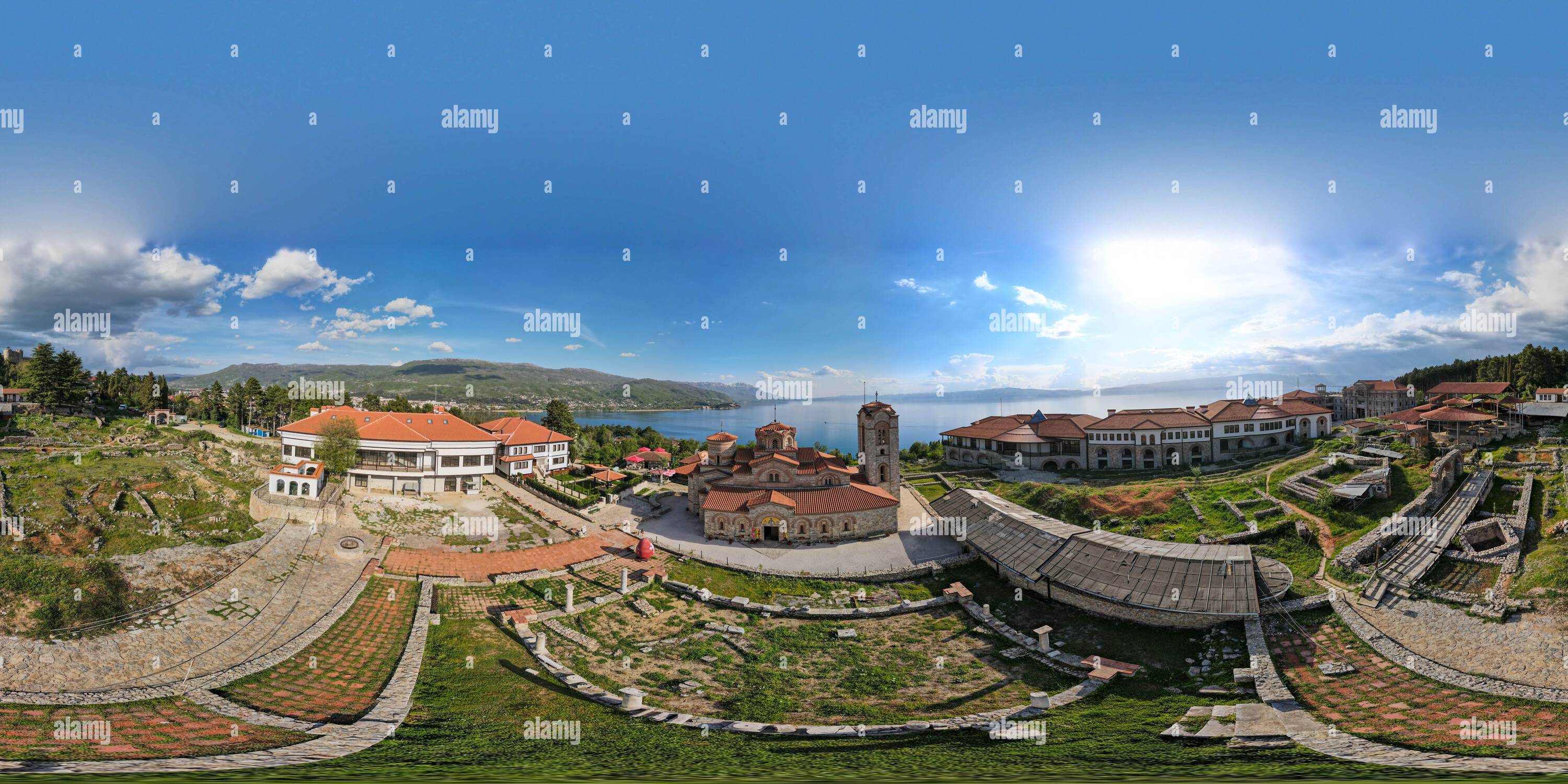 360° view of Drone view at Saint Clement monastery of Ohrid on ...
