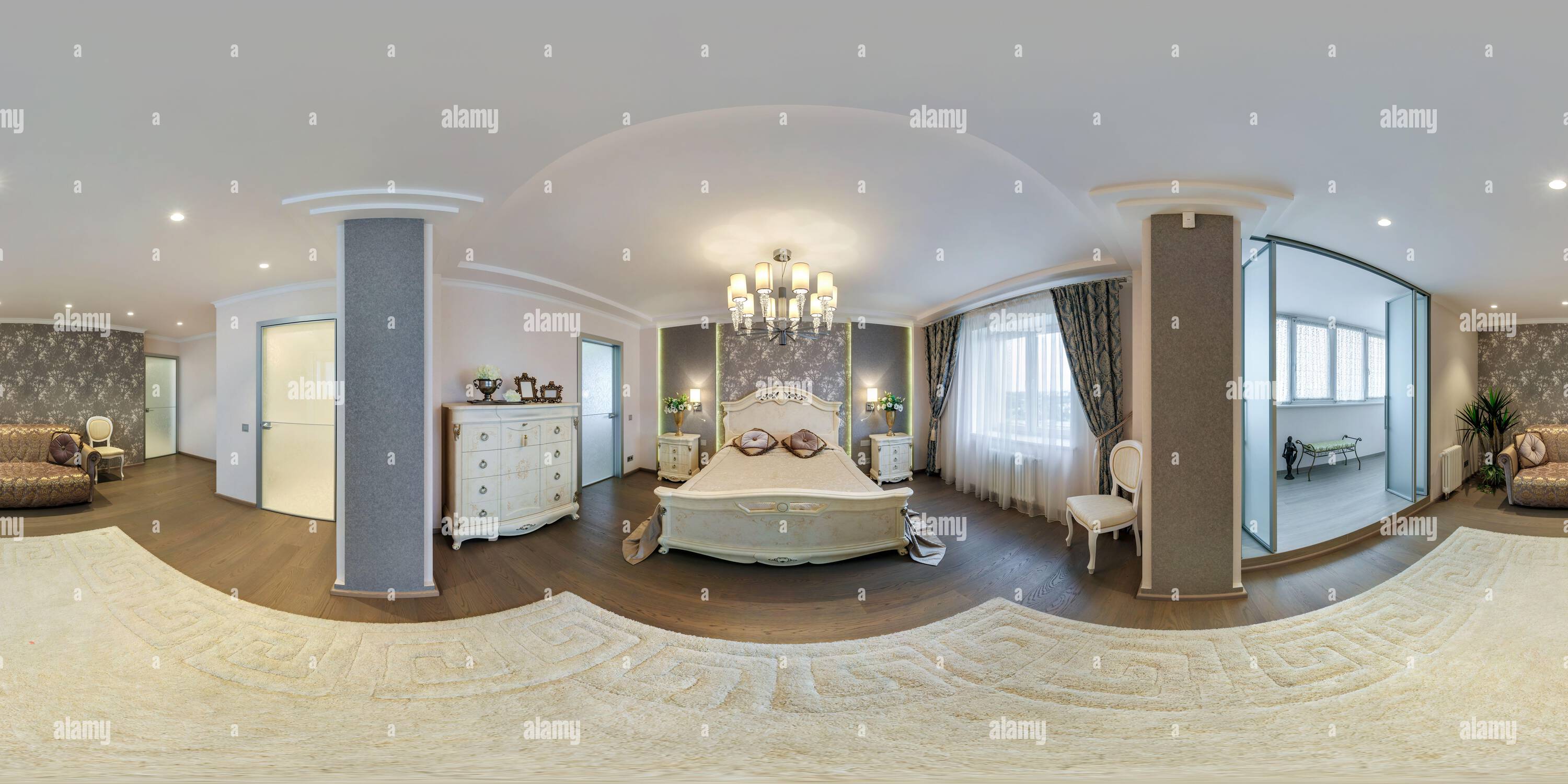 360° view of full hdri 360 panorama view in bedroom room in luxury ...