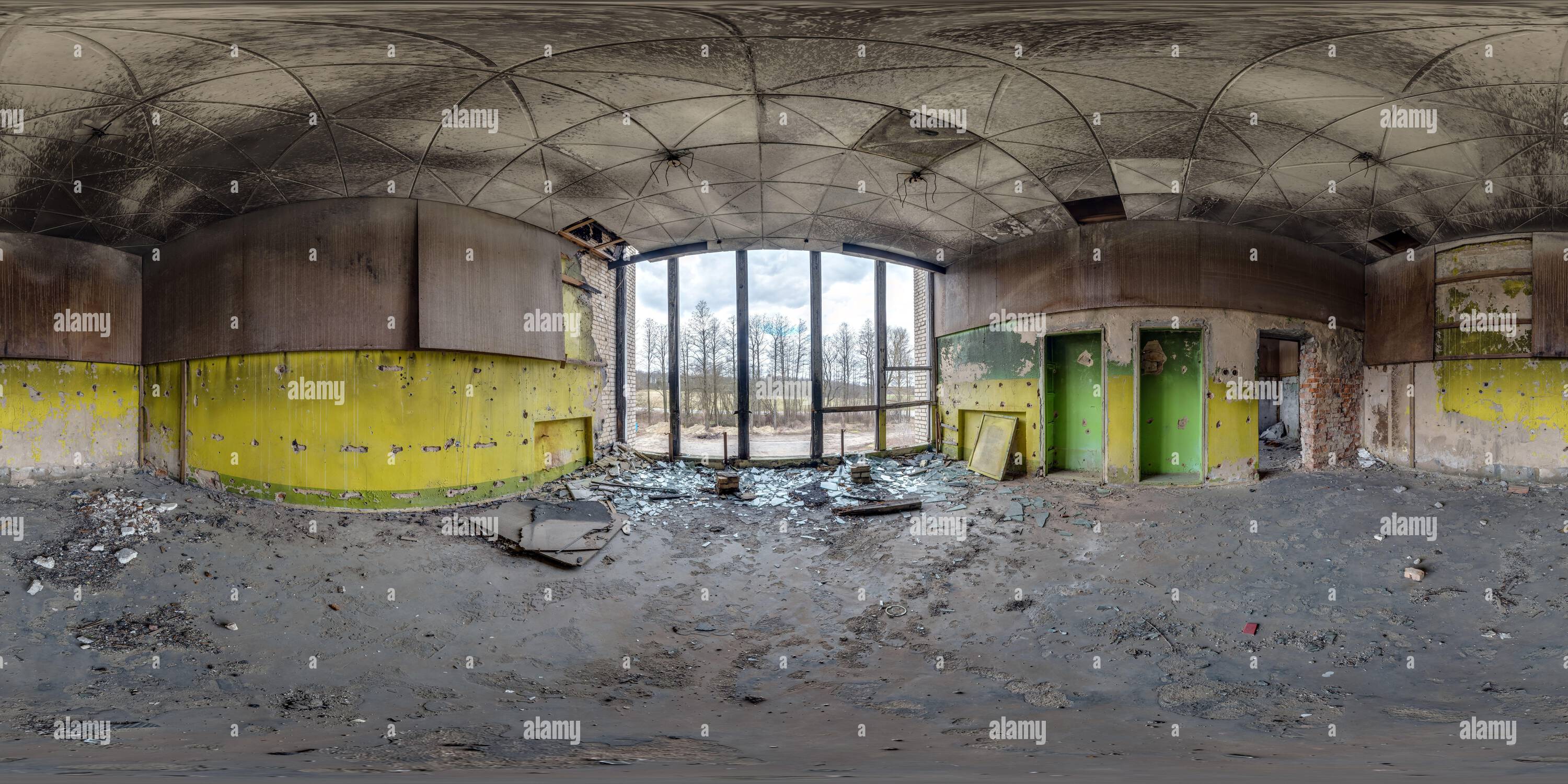 360° view of full hdri 360 panorama in abandoned empty concrete room or ...