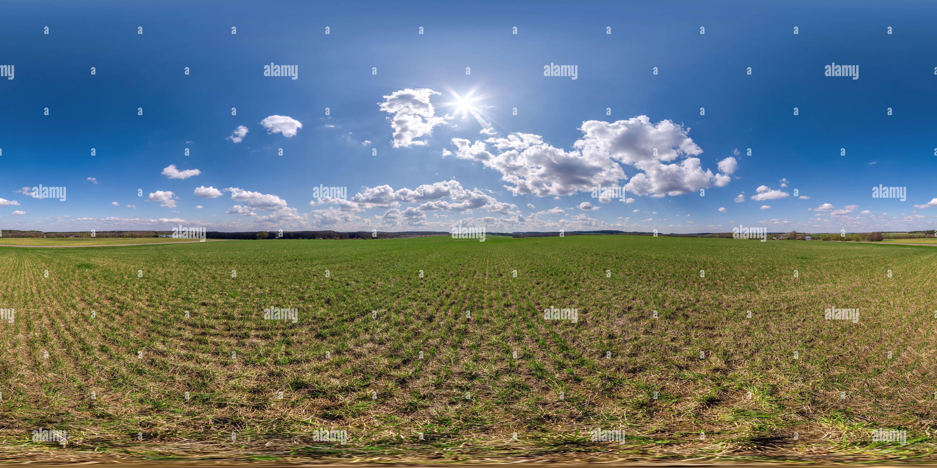 360° view of full seamless 360 hdri panorama view among farming fields ...