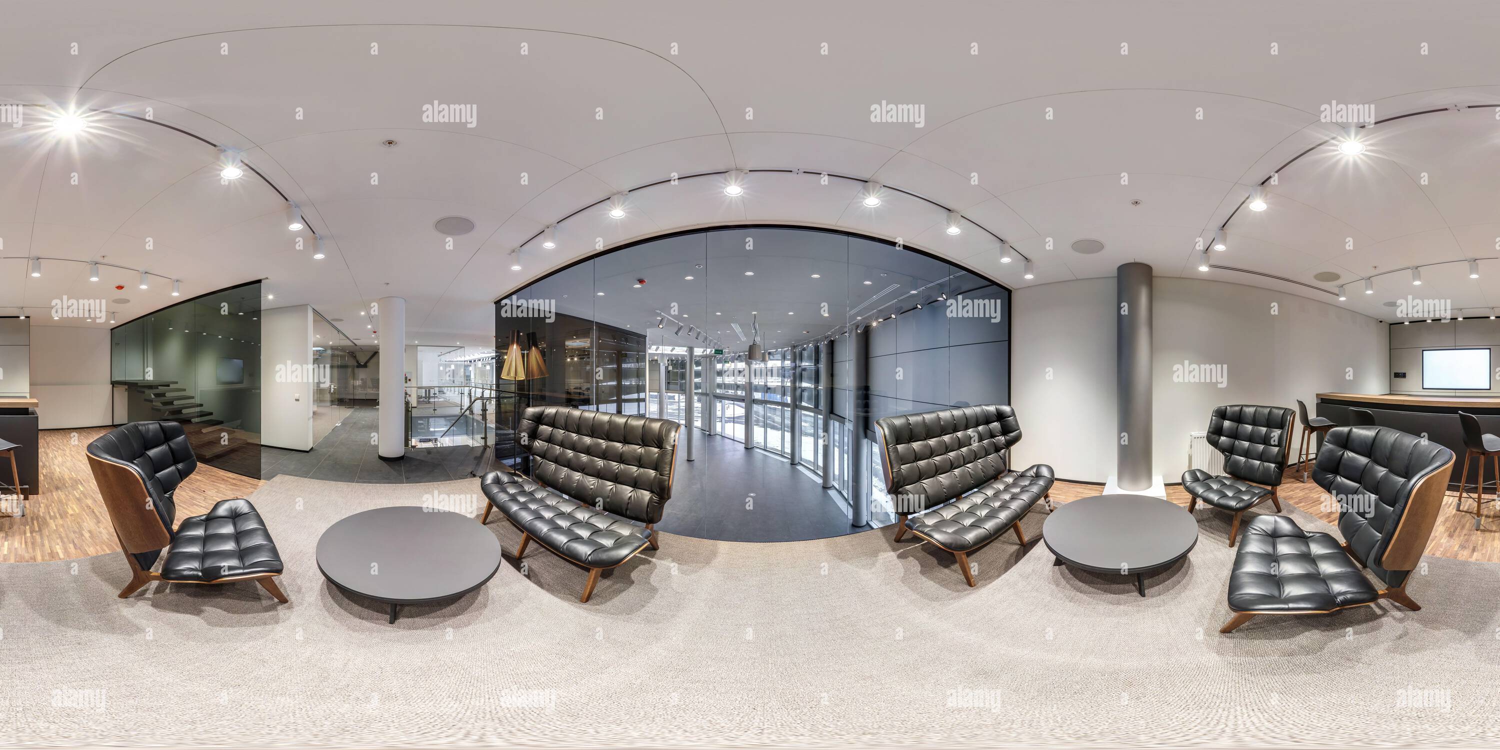 360° view of spherical 360 hdri panorama in empty lounge room with ...