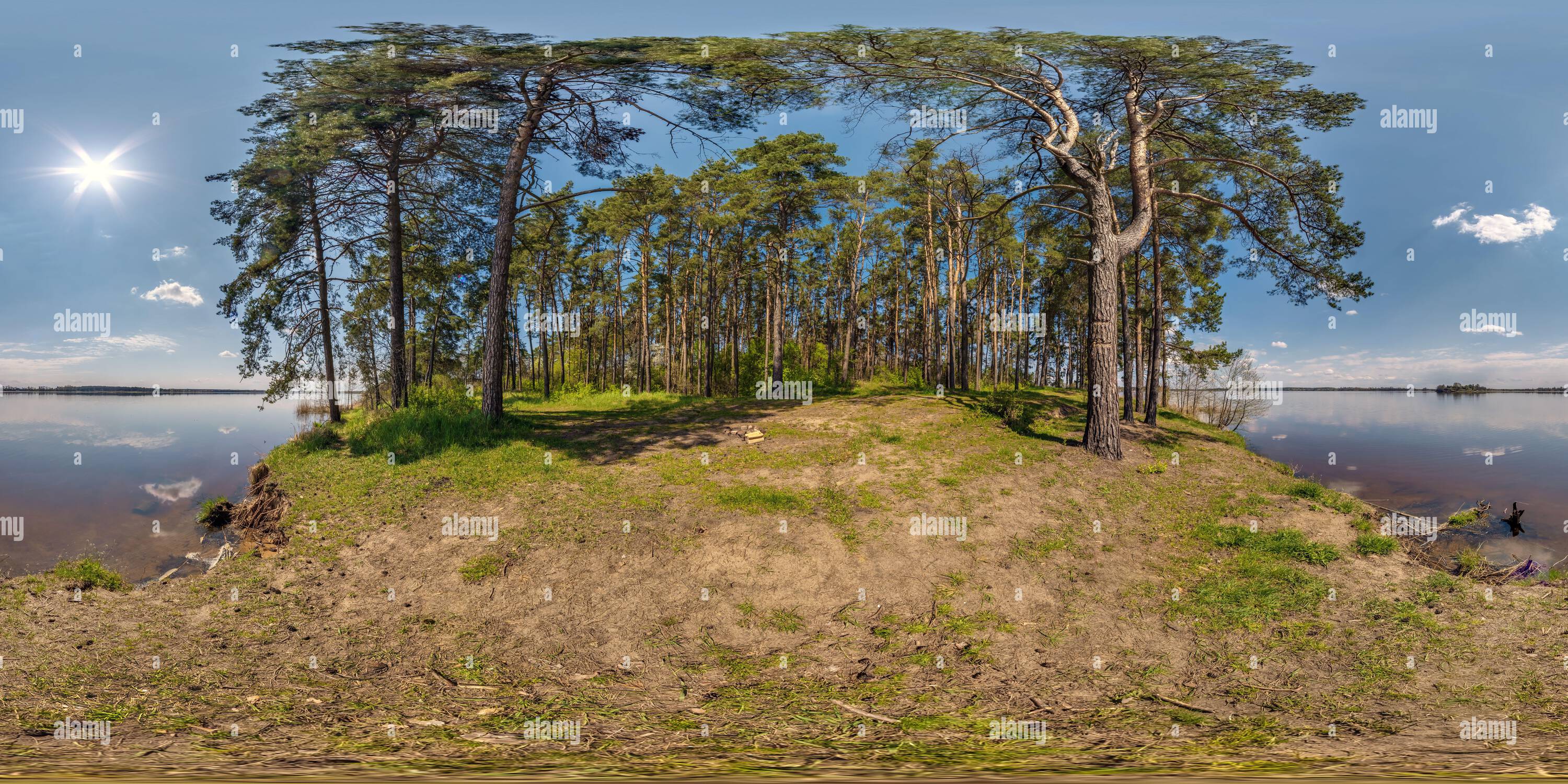 360° view of full seamless hdri 360 panorama view on bank of wide river ...