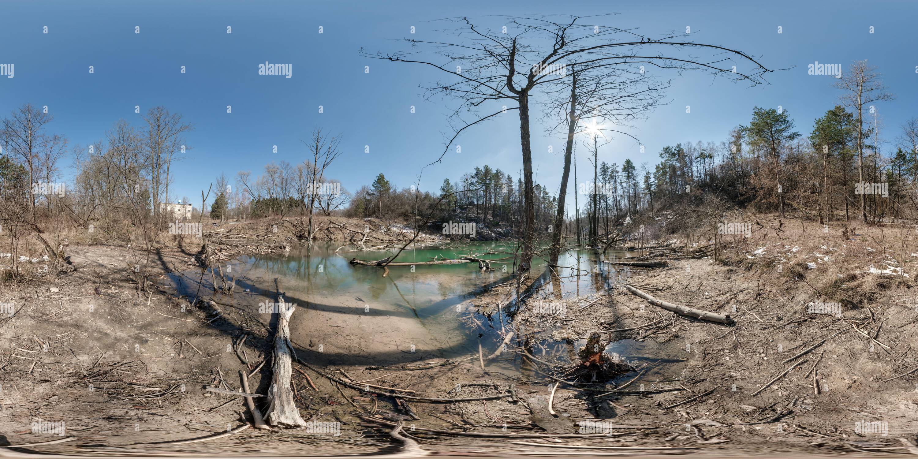 360° view of full spherical hdri 360 panorama view near lake with ...