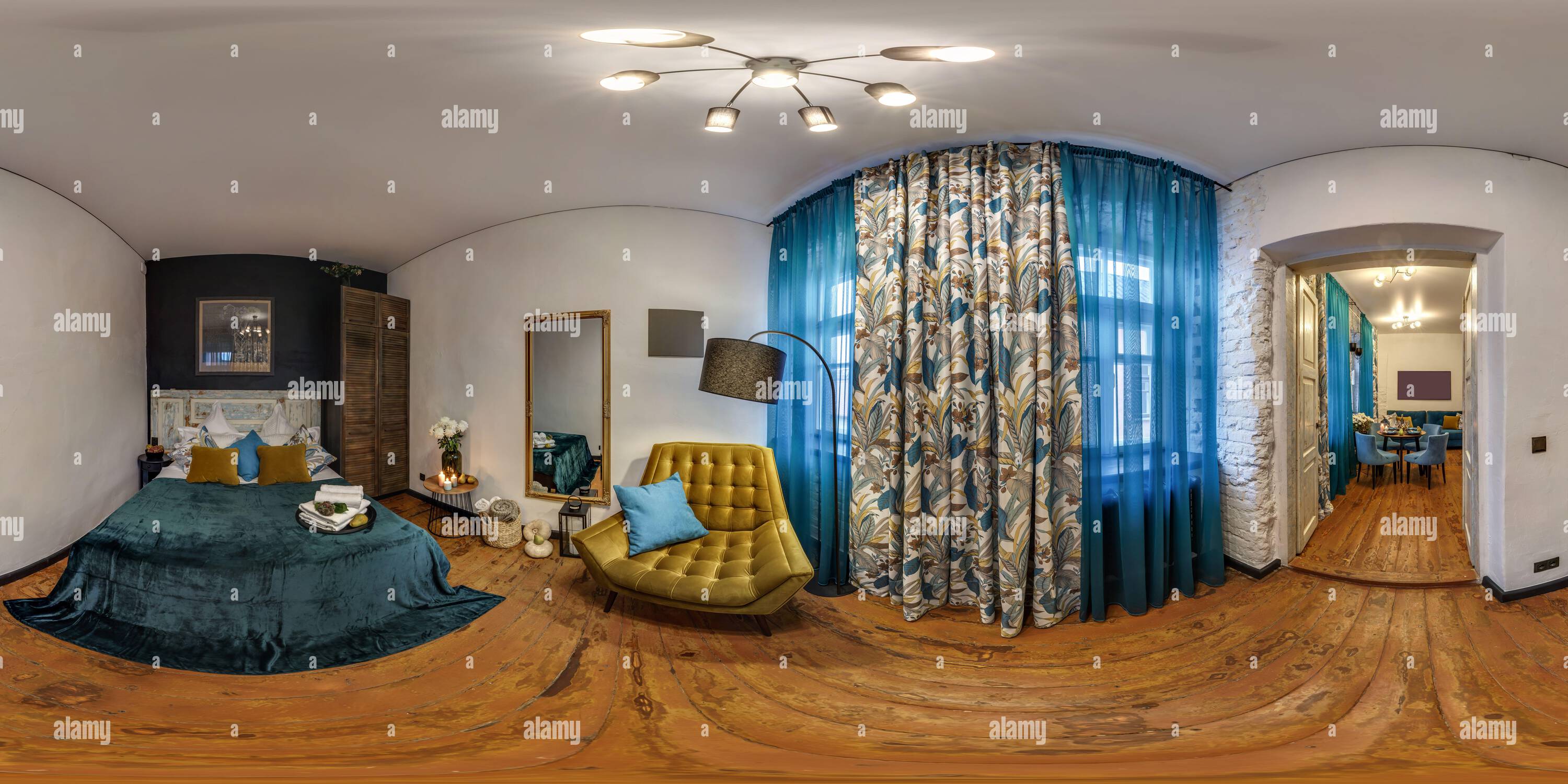 360° view of full hdri 360 panorama view in vintage bedroom room in ...