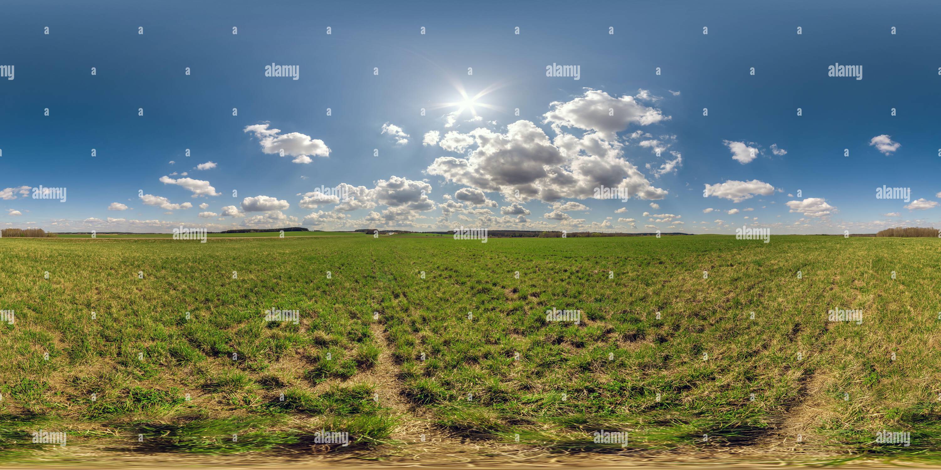 360° view of full seamless 360 hdri panorama view among farming fields ...