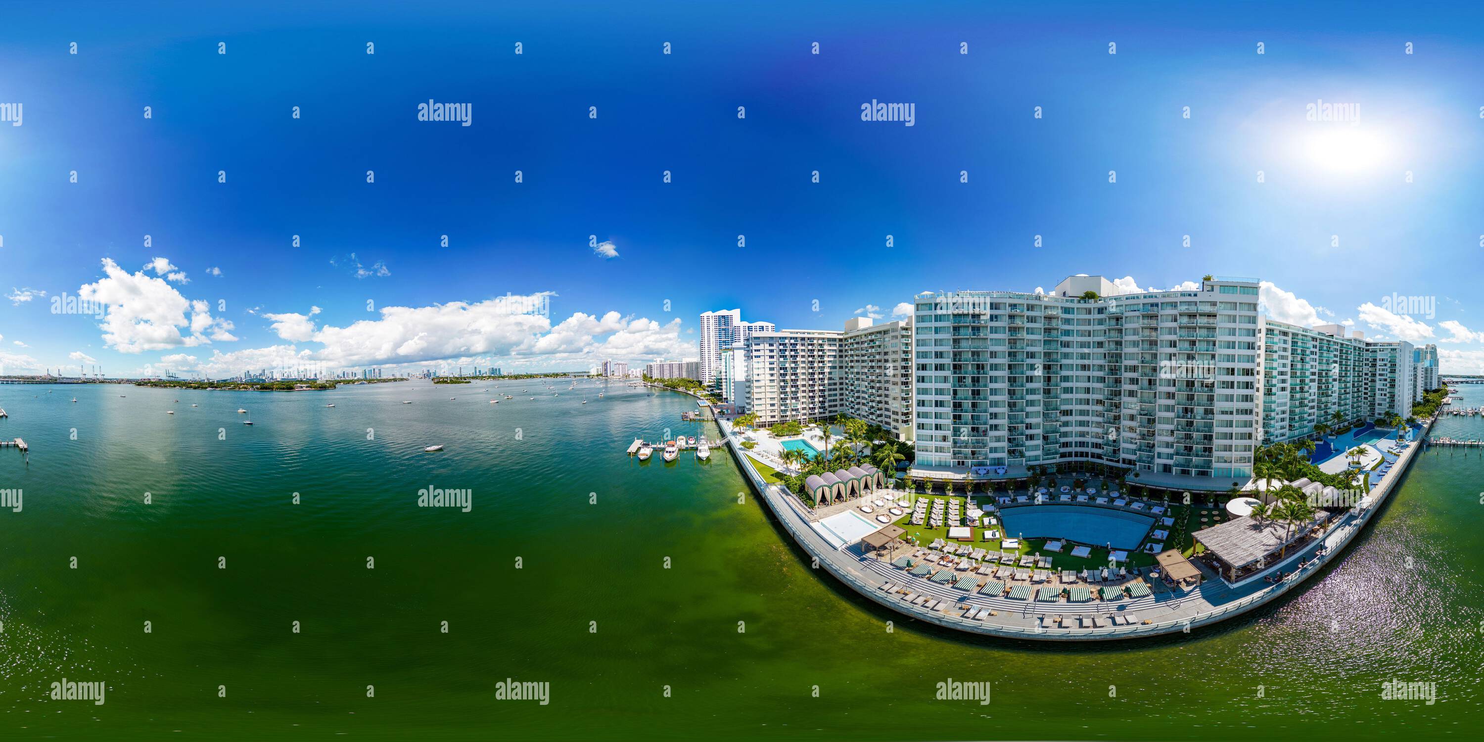 360° view of Miami Beach, FL, USA - October 6 , 2022: Aerial 360 vr ...