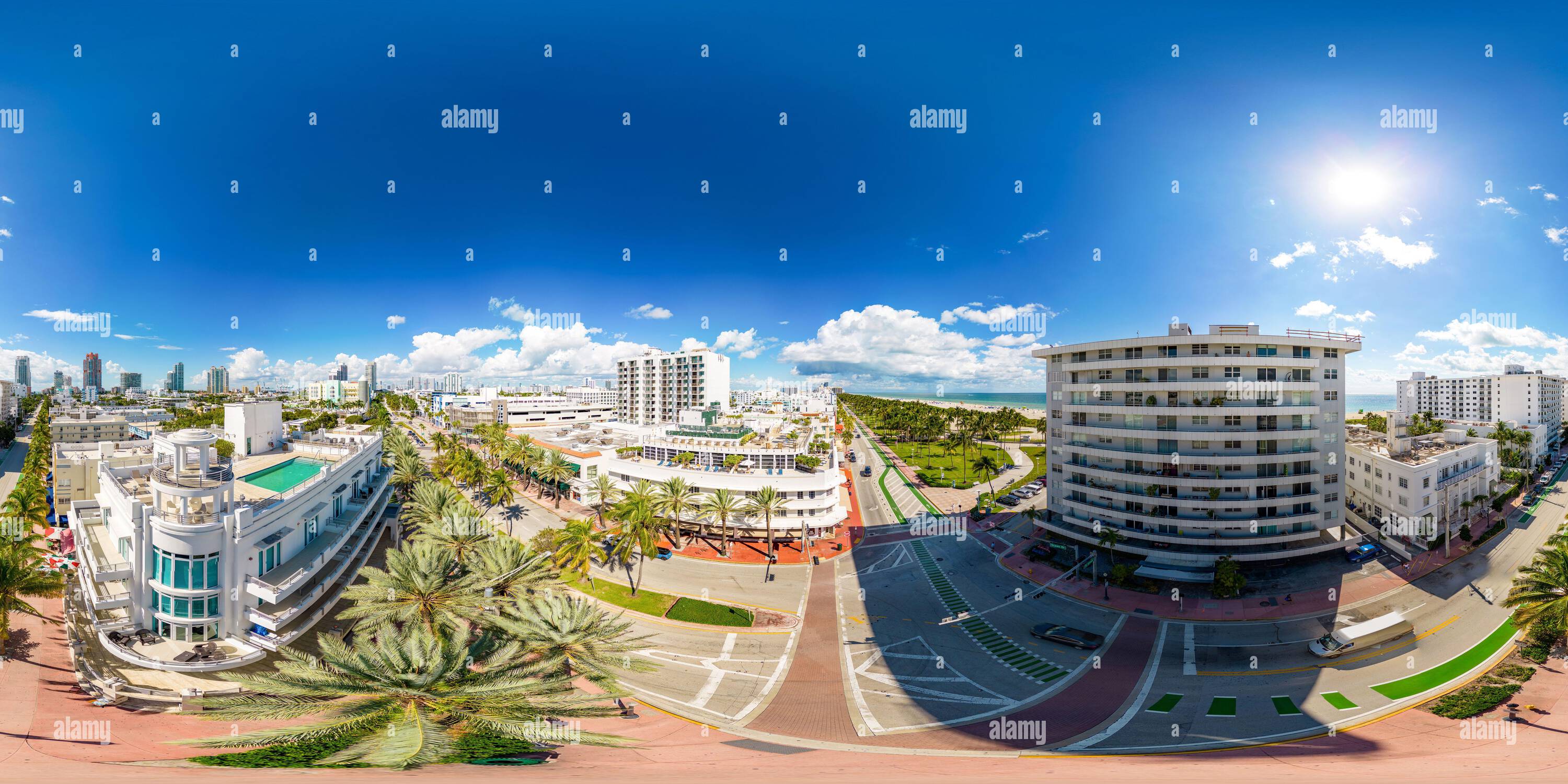 360° view of Aerial equirectangular spherical photo Miami Beach Ocean ...