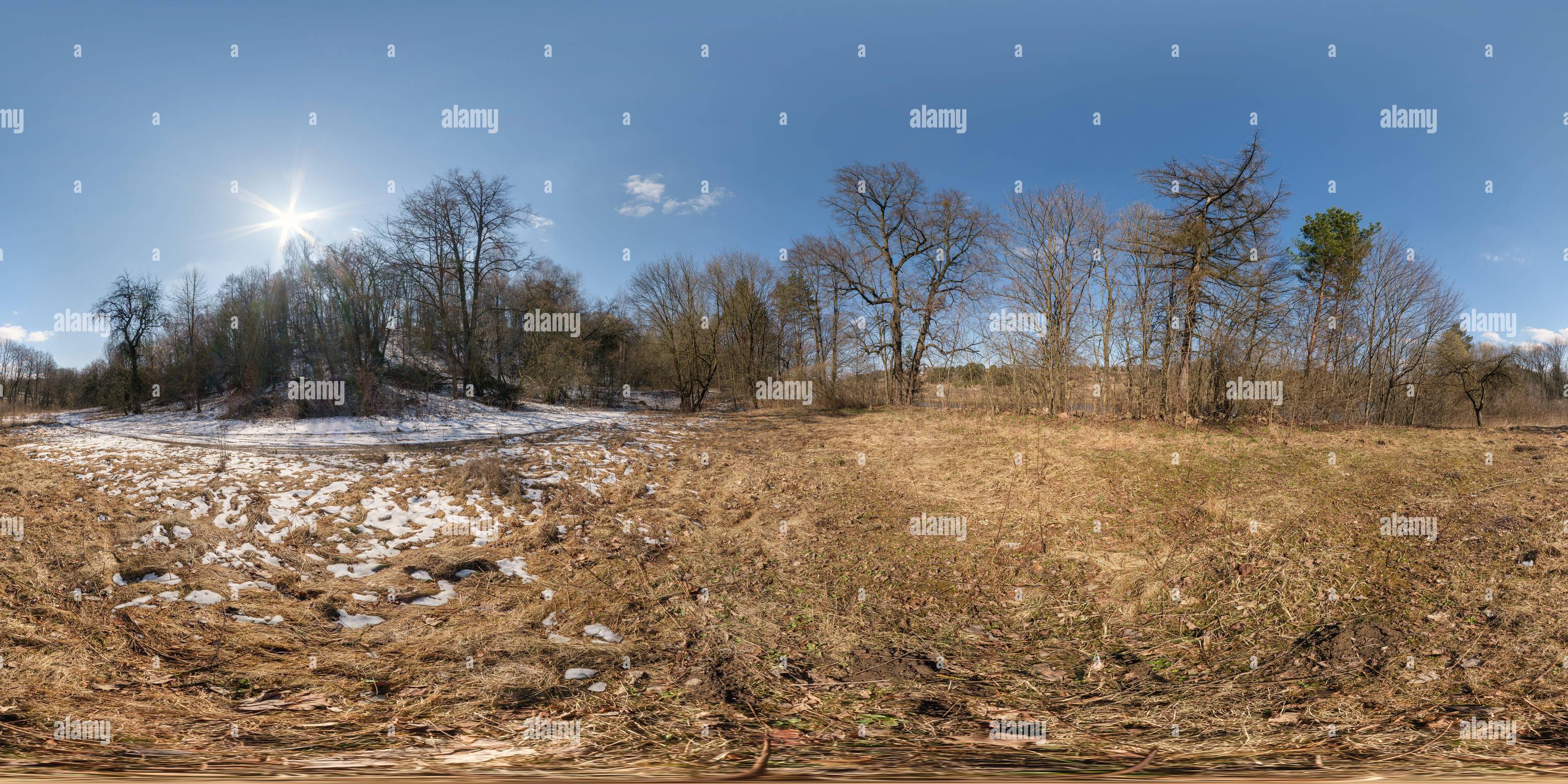 360° view of full spherical 360 hdri panorama view on edge of winter ...
