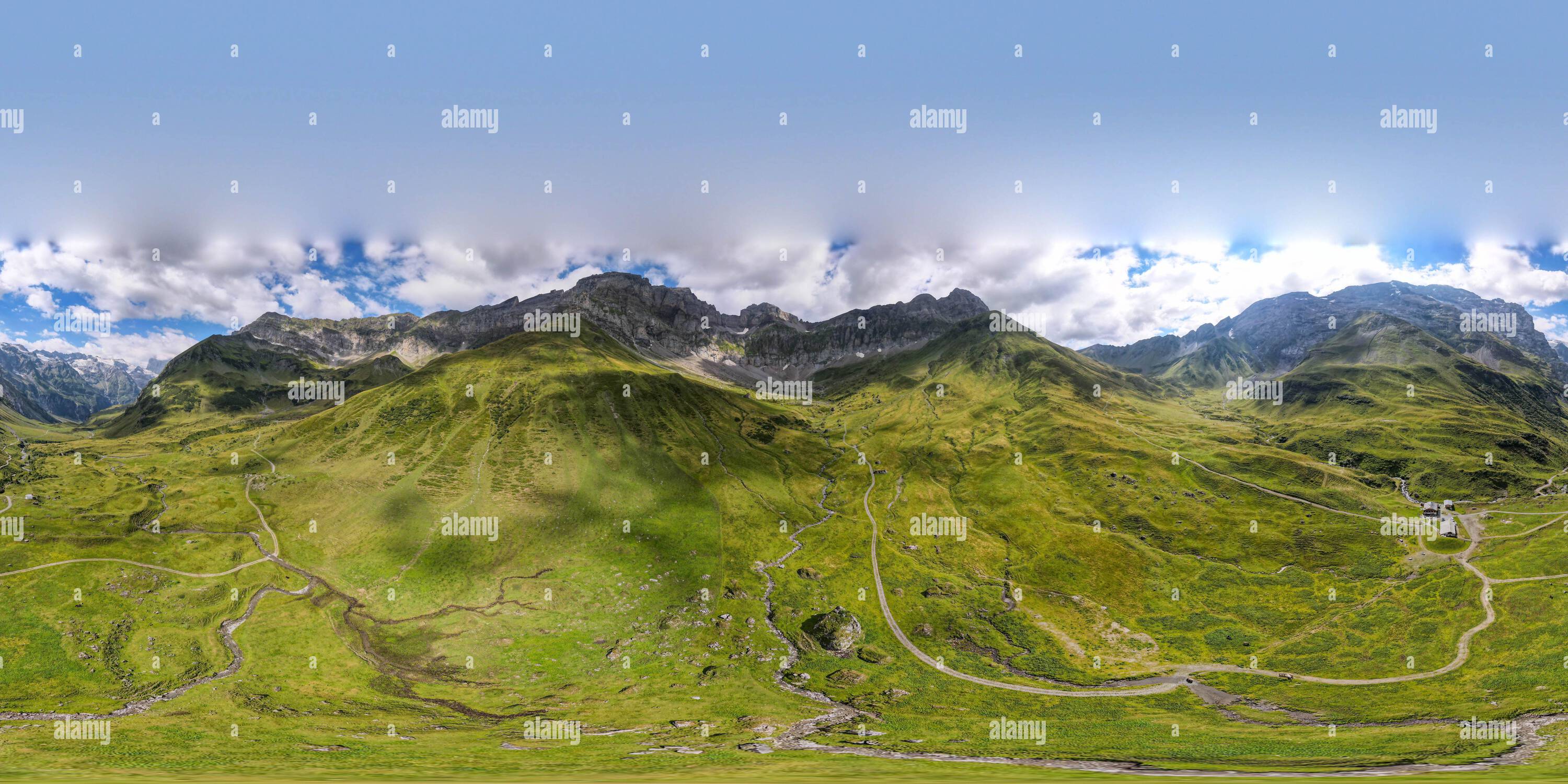 360° view of Drone view at Furenalp over Engelberg on the Swiss alps ...