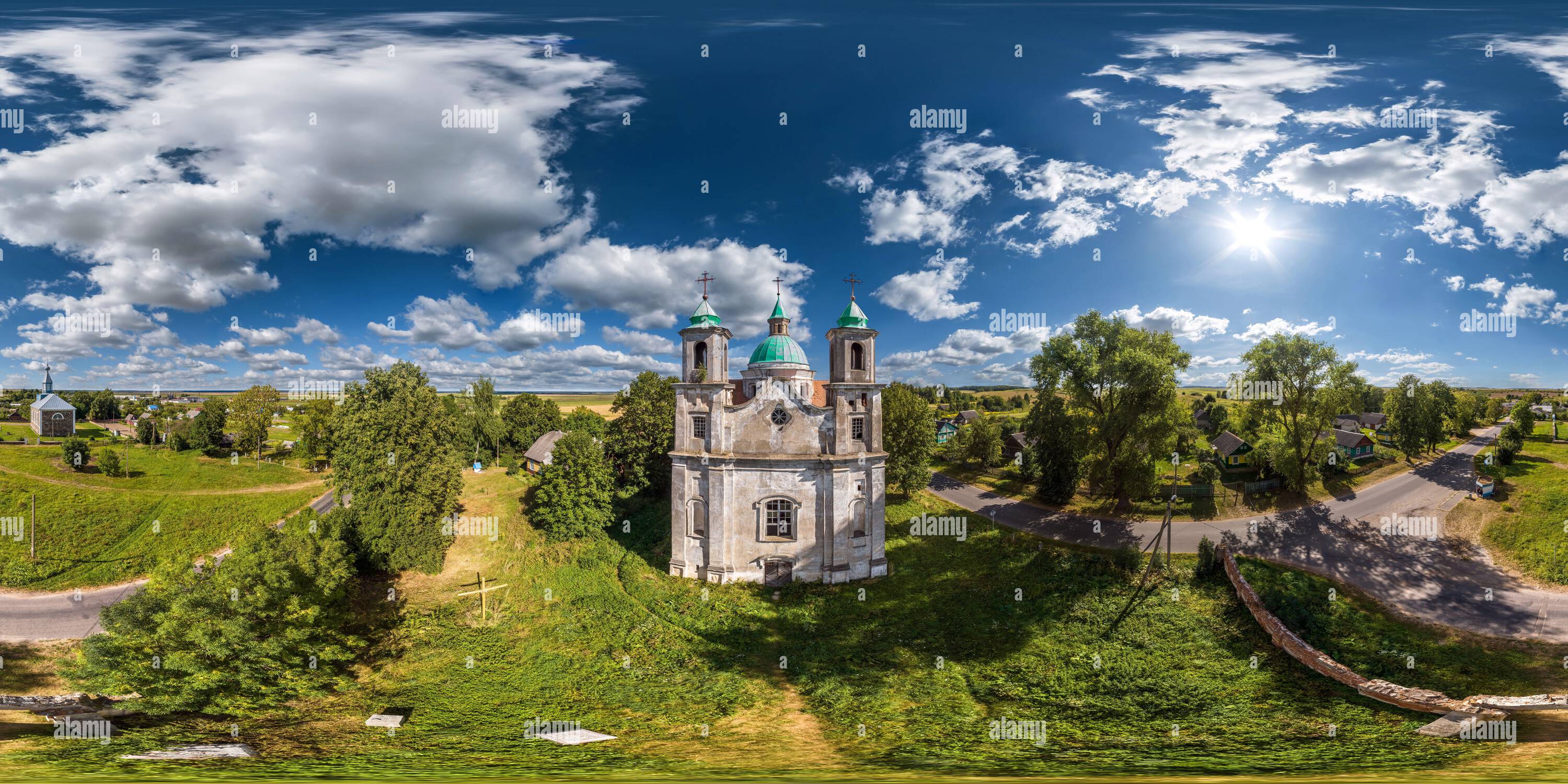 360° view of full hdri 360 panorama aerial view of neo gothic temple or ...