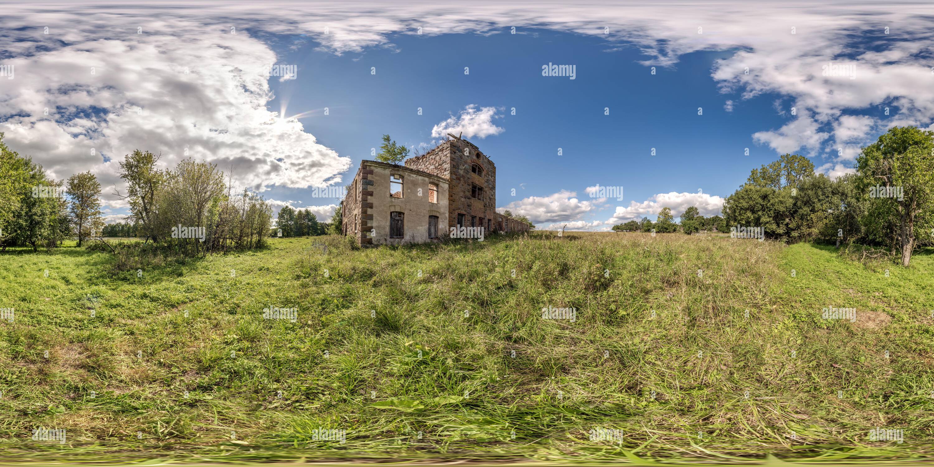 360° view of full hdri seamless spherical 360 panorama near old ruined ...