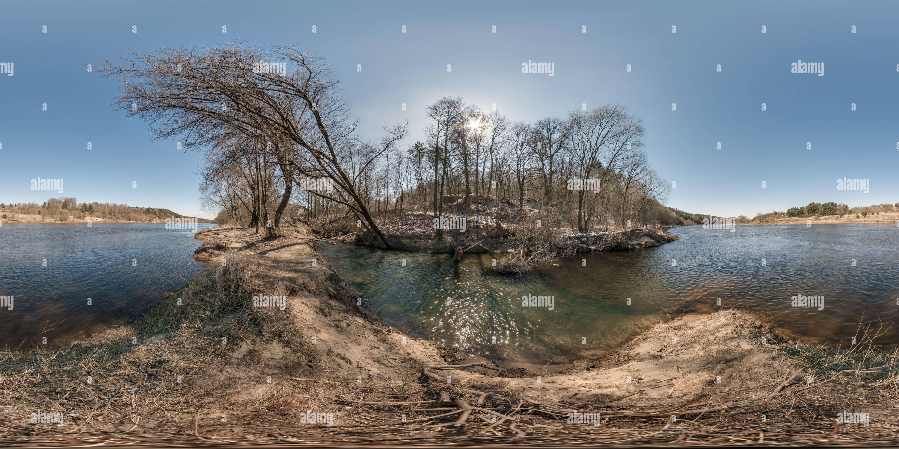 360° view of full spherical 360 hdri panorama view on edge of winter ...