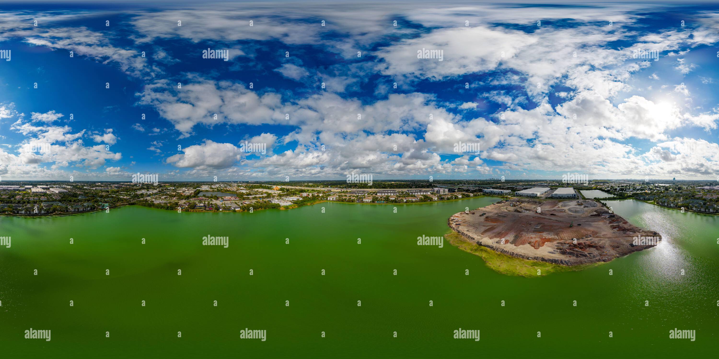 360° view of Aerial 360 equirectangular photo of a quary man made lake ...