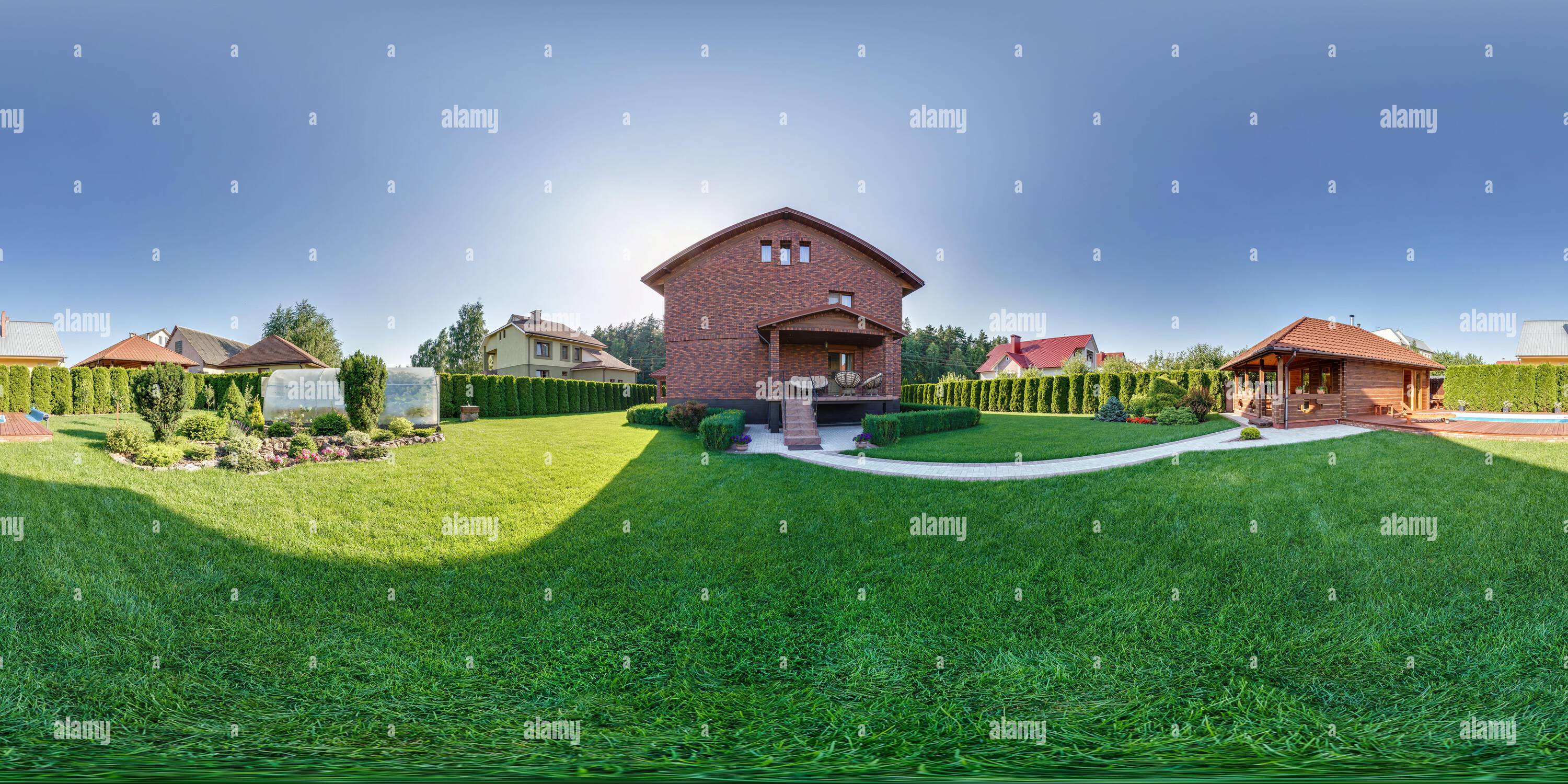 360° view of full seamless hdri 360 panorama outside vacation two-story ...