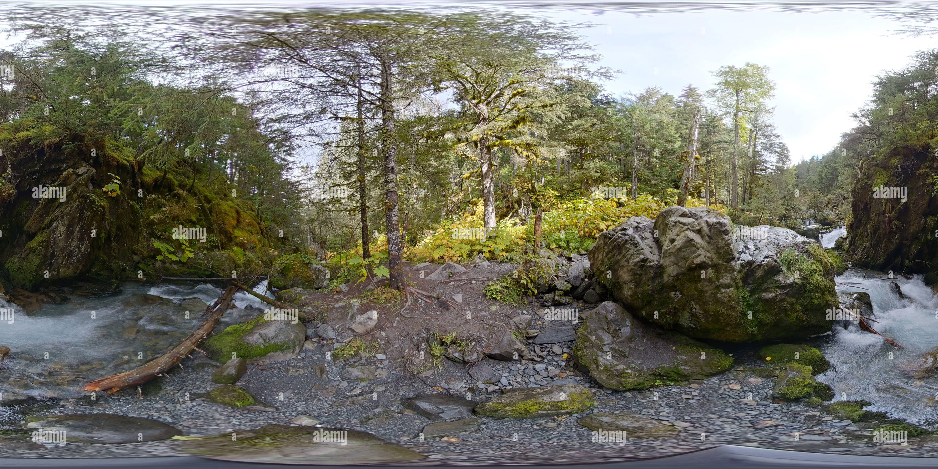360° view of Virgin Falls Creek, Girdwood Alaska, Chugach State Park ...
