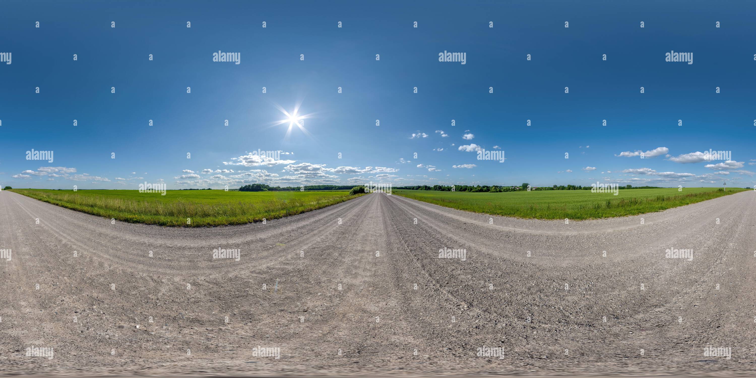 360° view of 360 hdri panorama on no traffic gravel dusty white sand ...
