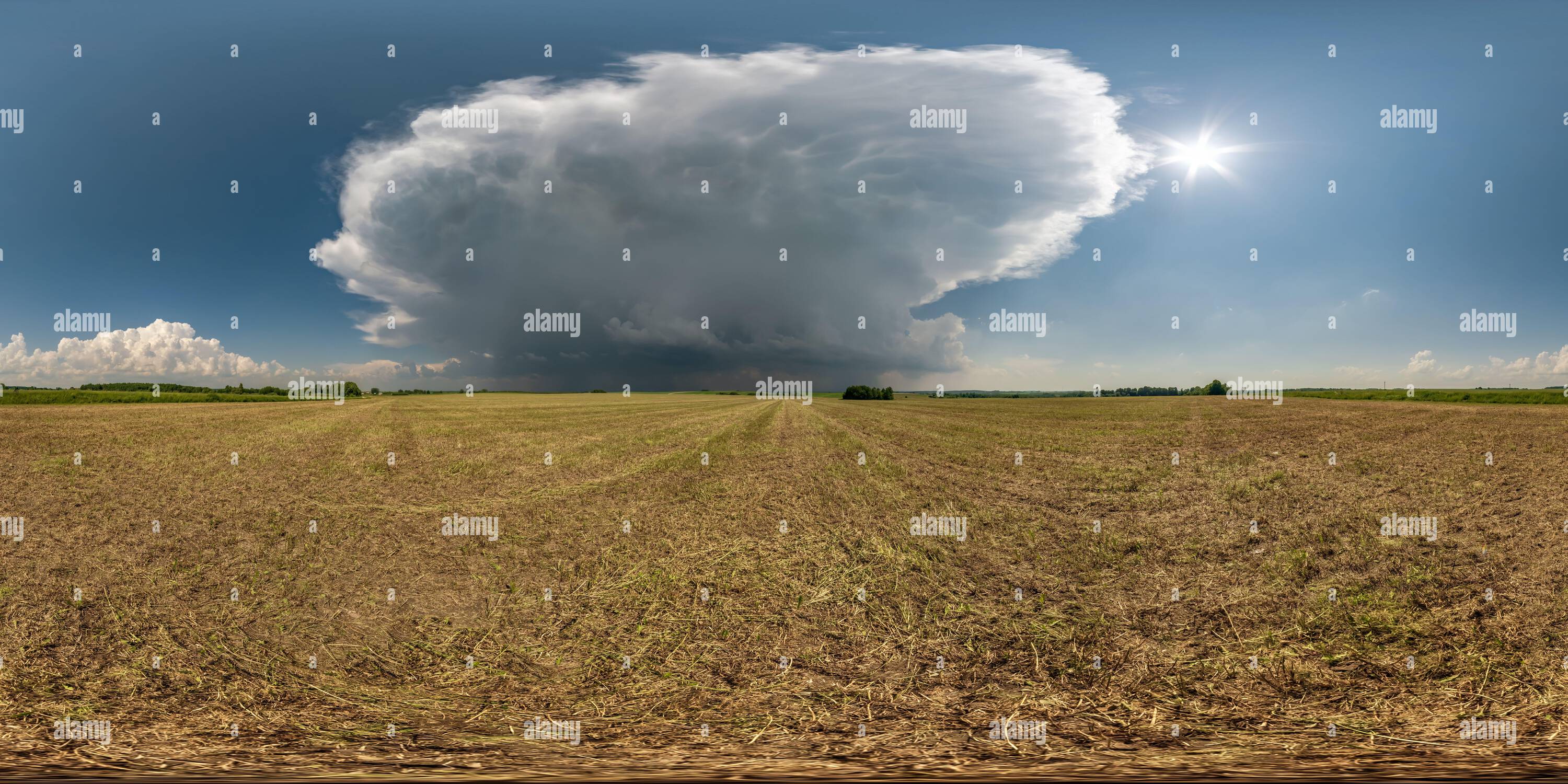 360° view of full seamless 360 hdri panorama view among farming fields ...