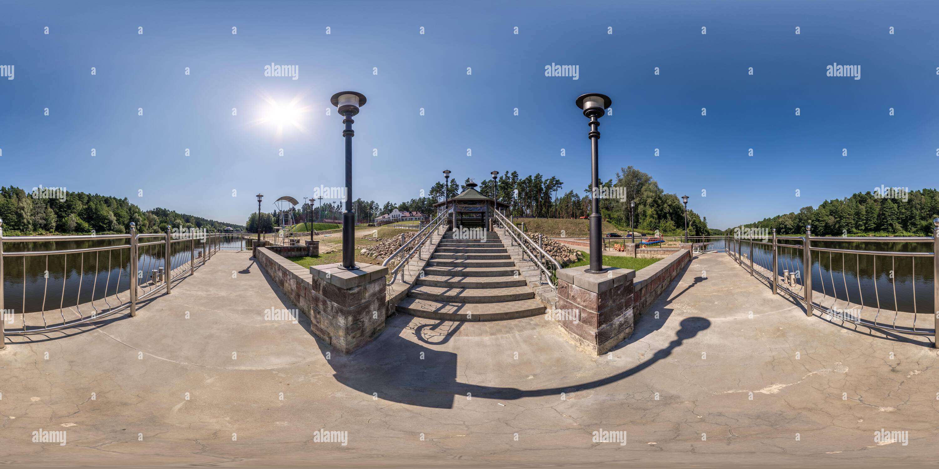 360° view of full seamless spherical hdri 360 panorama view on pier of ...