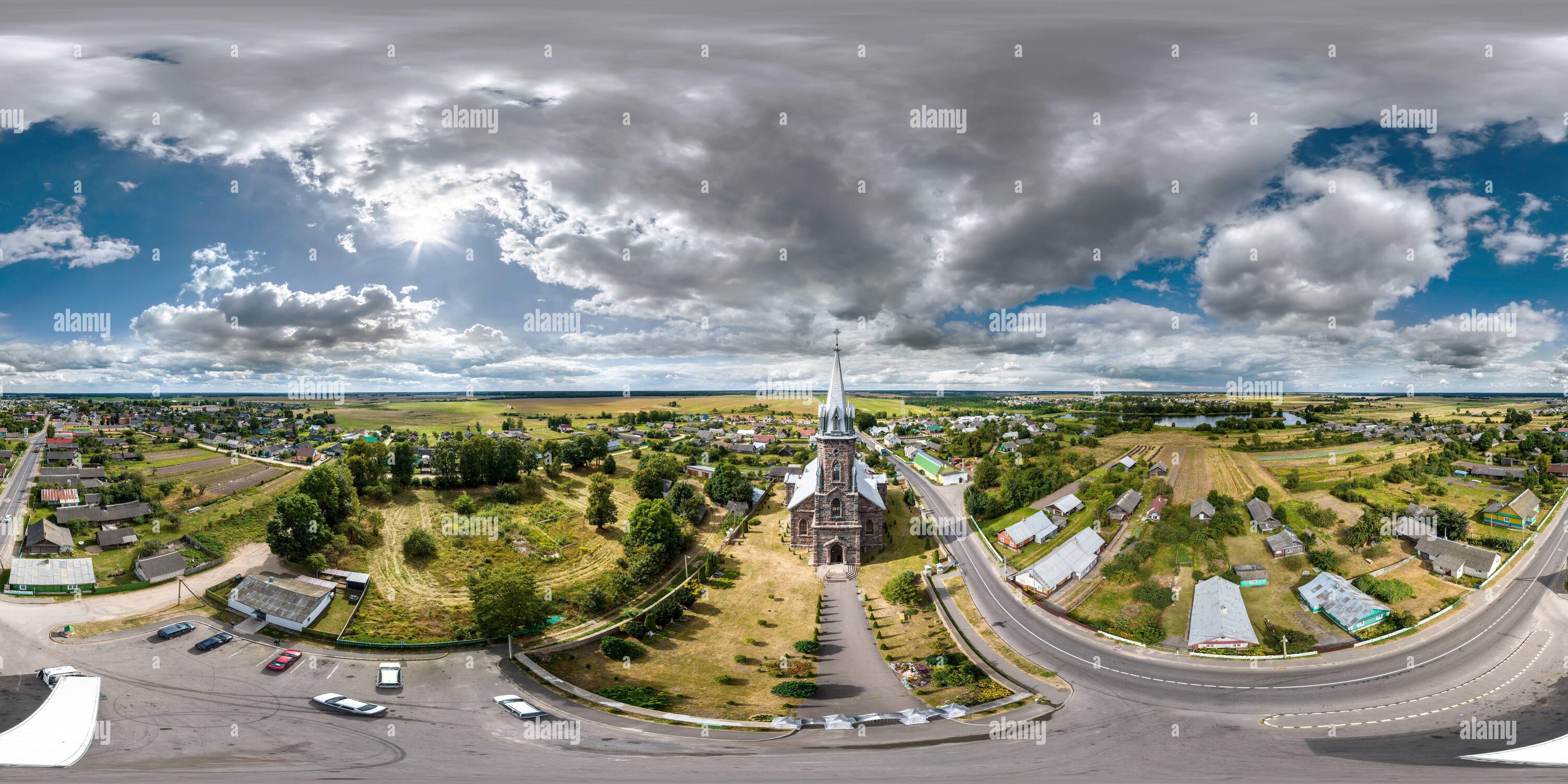 360° view of full hdri 360 panorama aerial view of neo gothic temple or ...