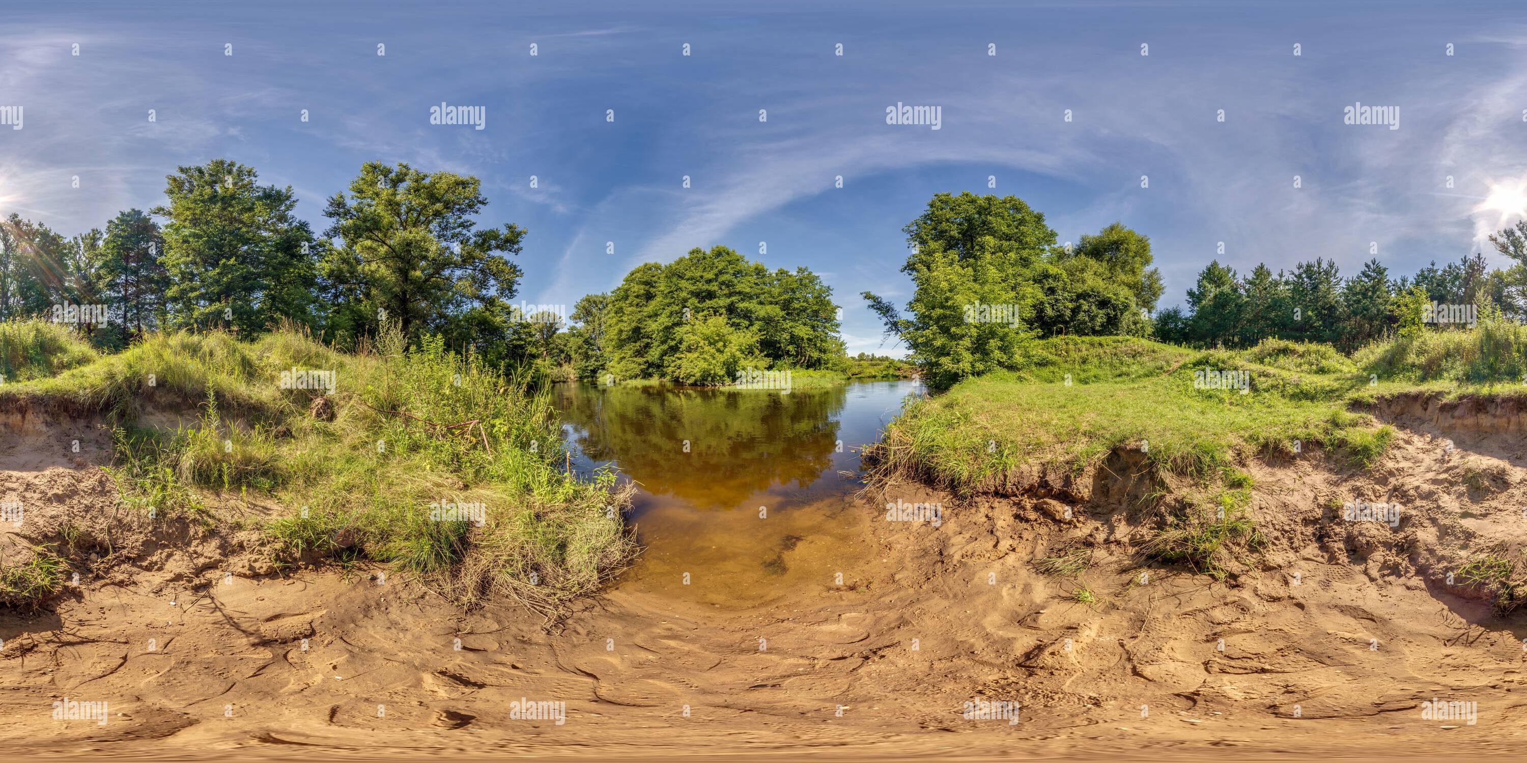 360° view of full seamless hdri 360 panorama view on sand bank of river ...