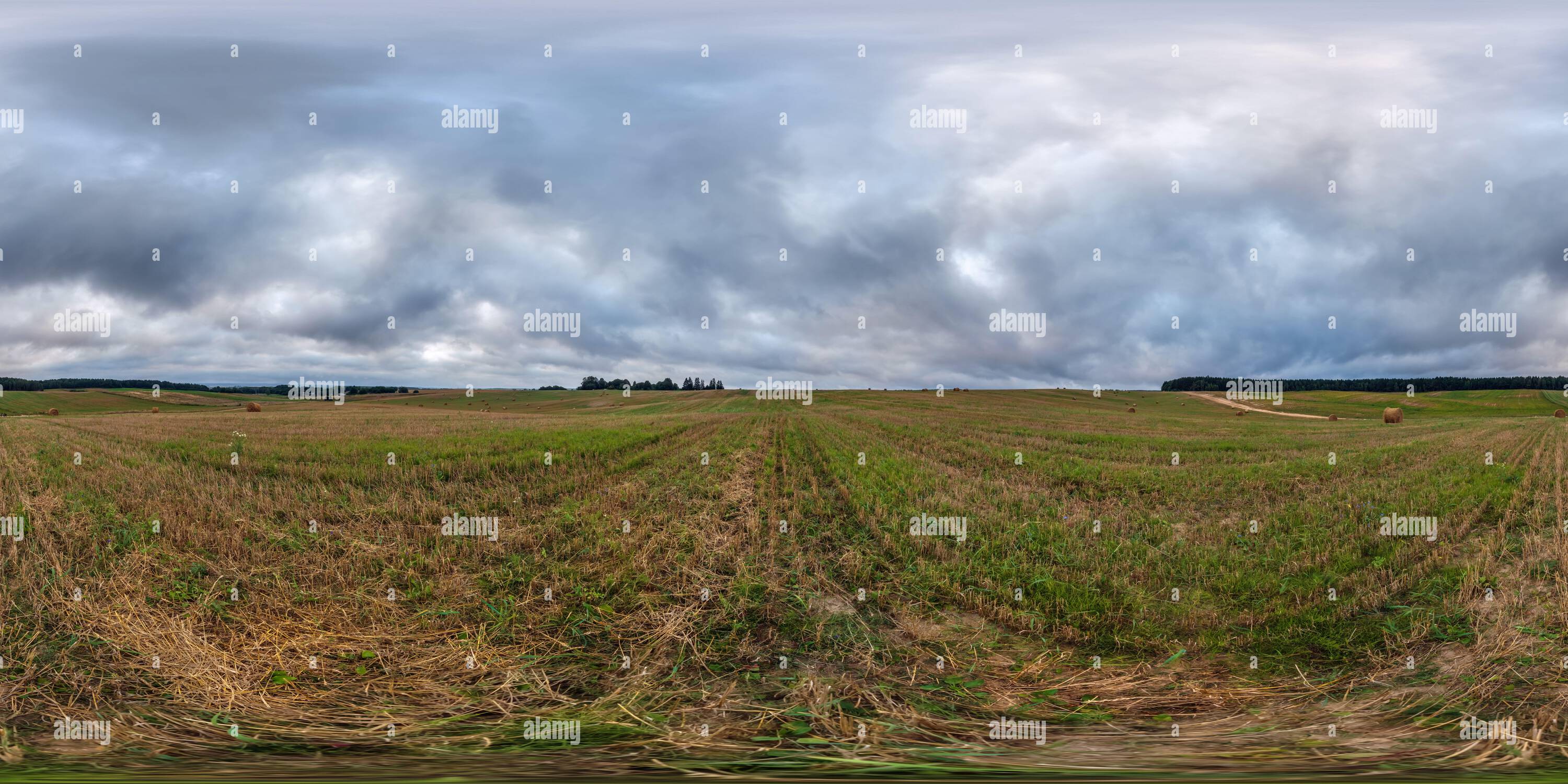 360° view of full seamless 360 hdri panorama view among farming fields ...