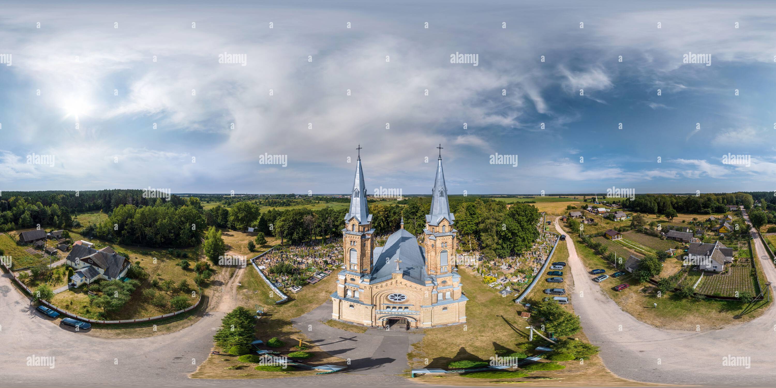 360° view of full hdri 360 panorama aerial view of neo gothic temple or ...