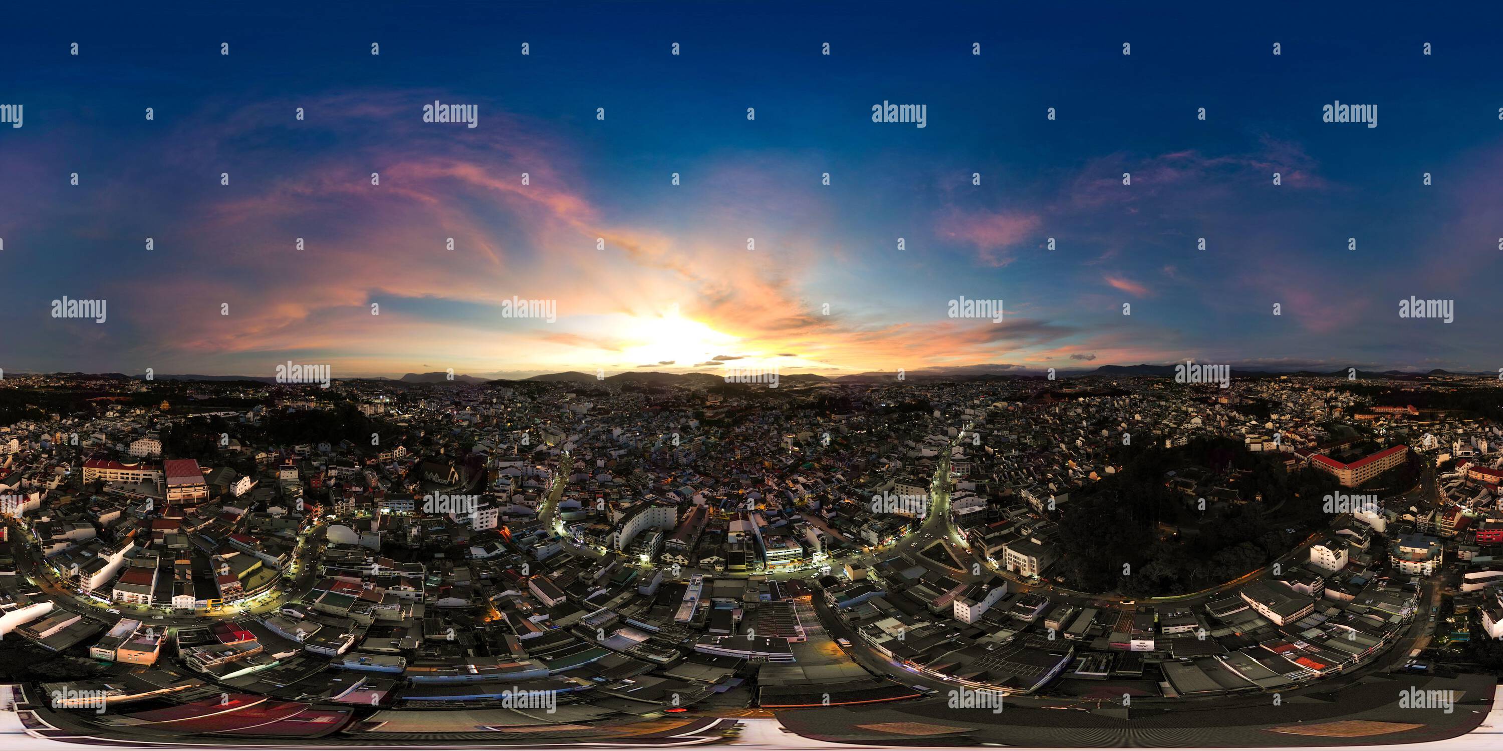 360° view of 360 Panorama of Spectacular Sunset Skyline in Da Lat City ...