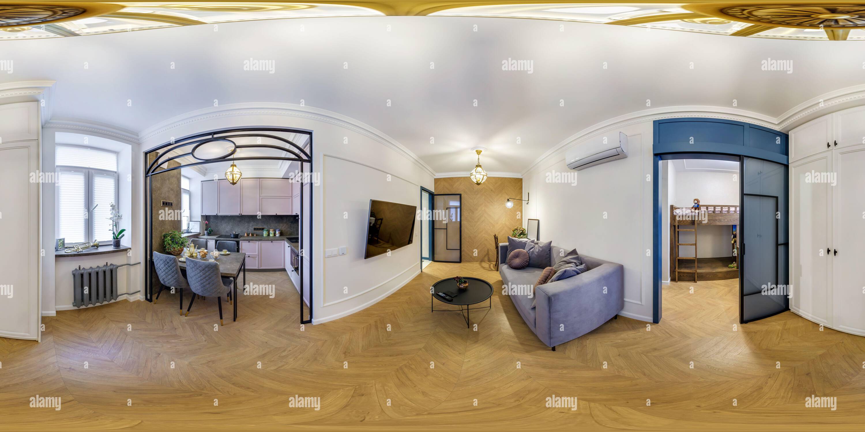 360° view of Full spherical seamless hdri 360 panorama in interior of ...