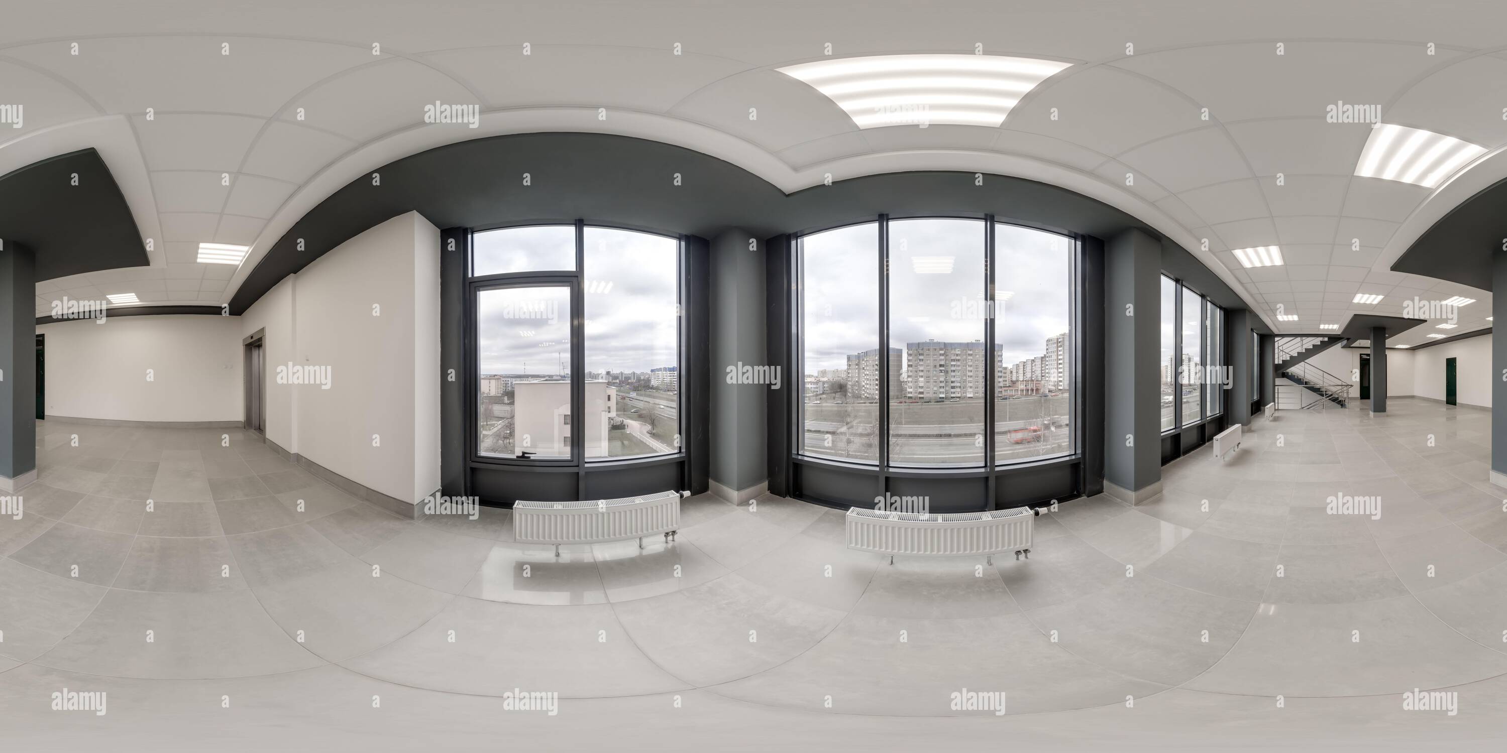 360° view of hdri 360 panorama view in near panoramic windows in empty ...