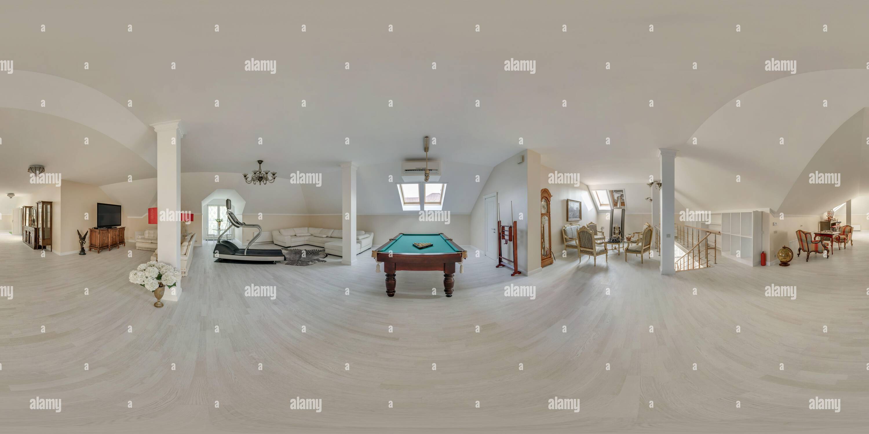 360° view of 360 hdri panorama in interior billiard wooden hall in ...