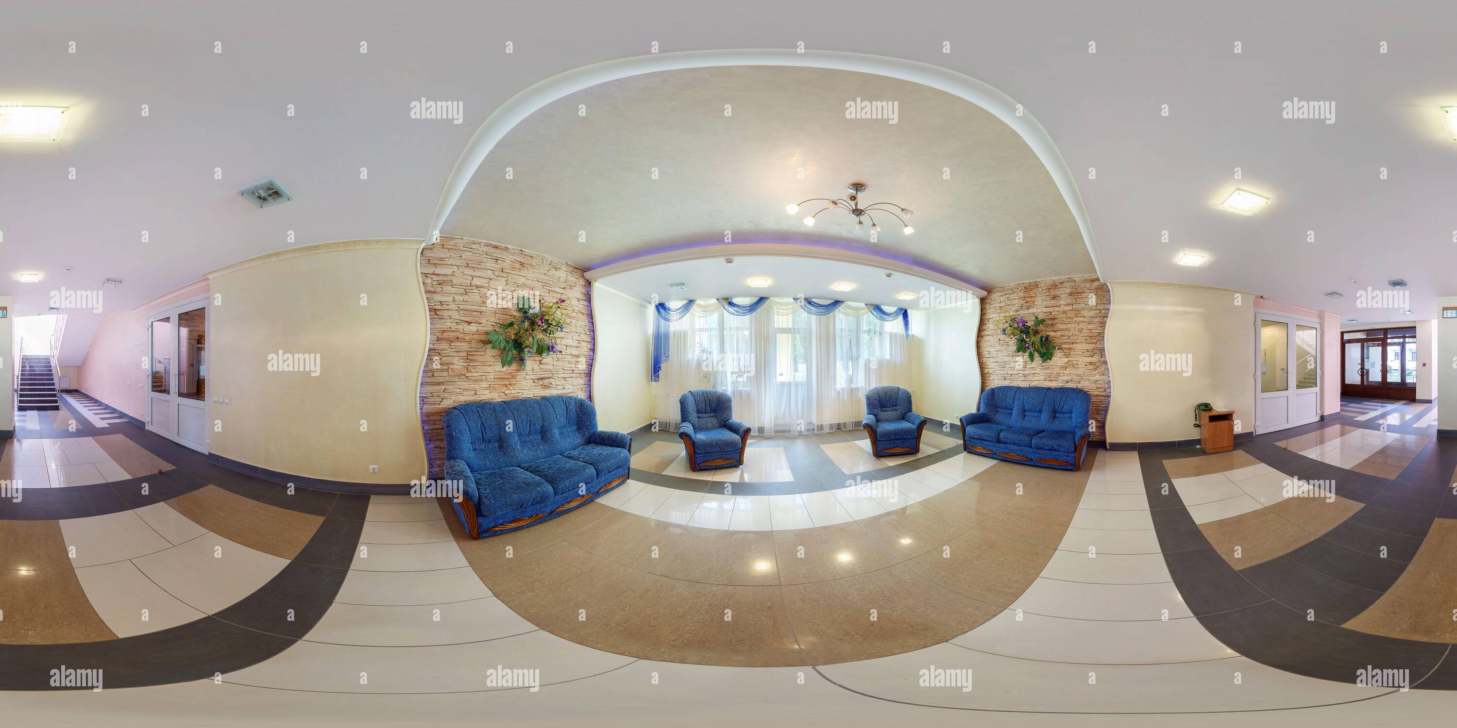 360° view of 360 panorama in stylish guest hall or restroom in hotel ...
