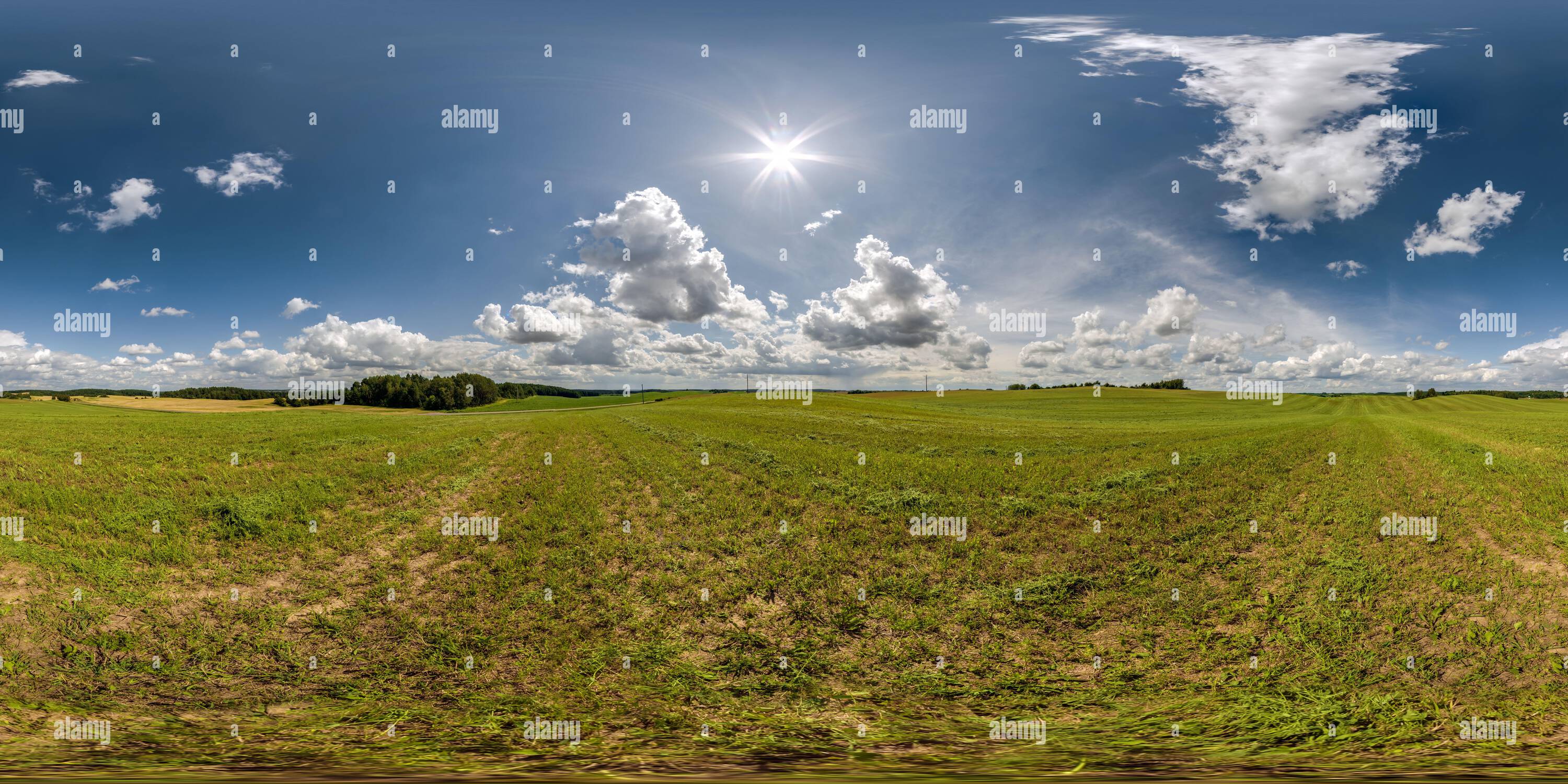 360° view of full seamless 360 hdri panorama view among farming field ...