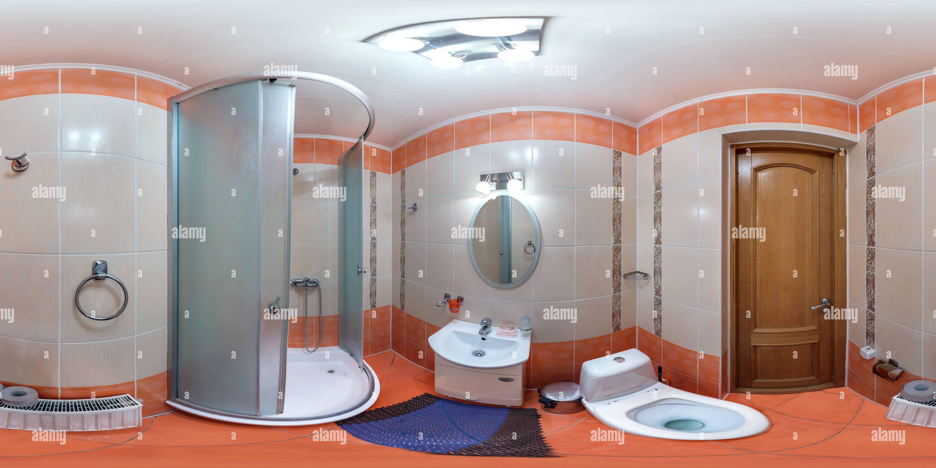 360° view of seamless 360 panorama in interior of bathroom of cheap ...