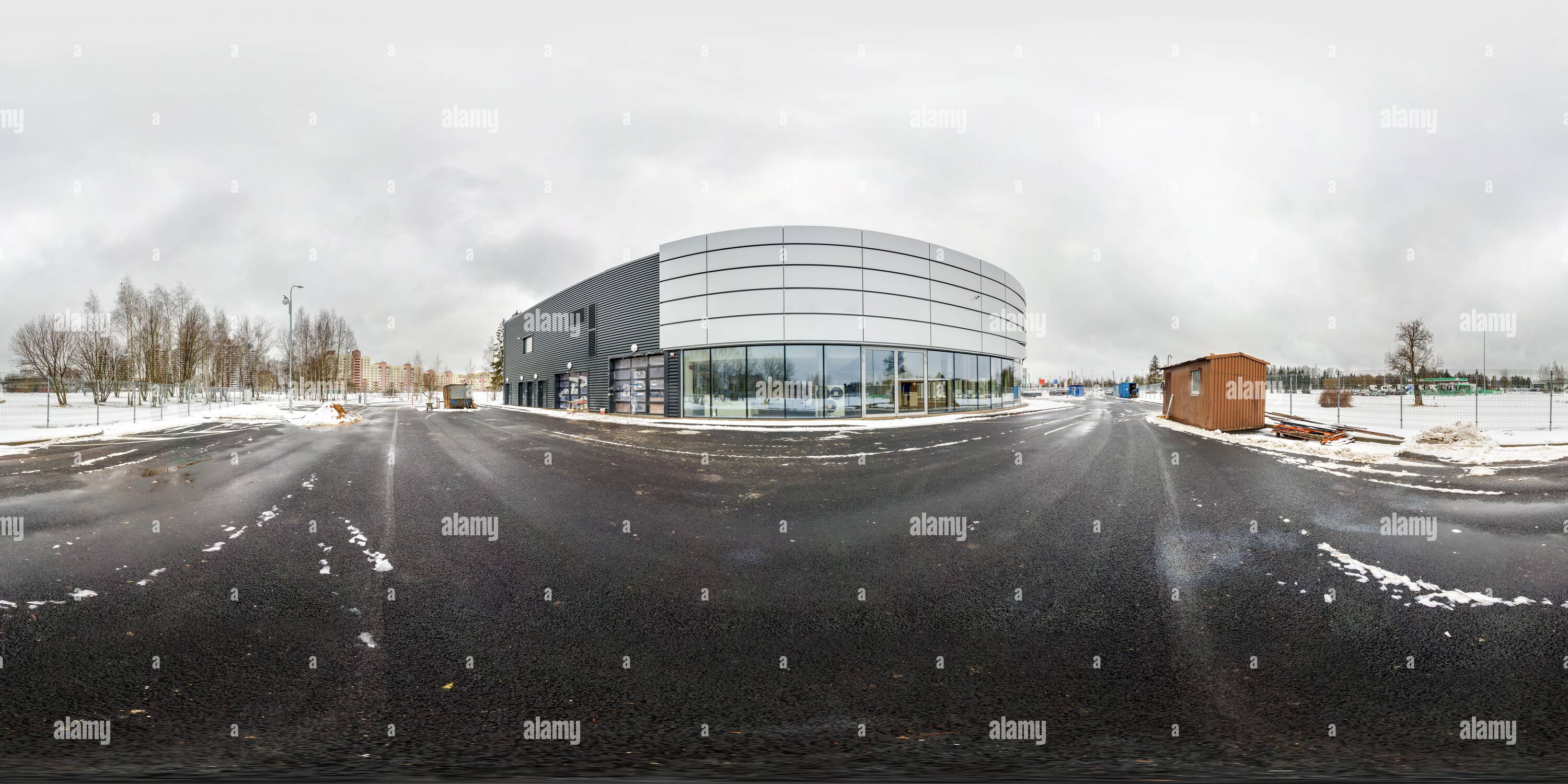 360° view of winter hdri 360 panorama near modern business office ...