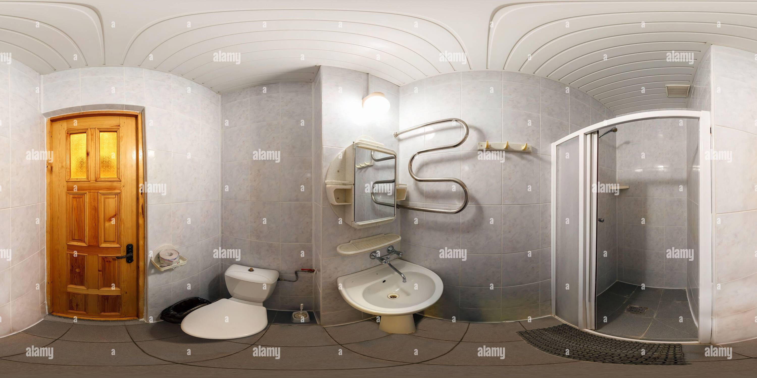 360° view of seamless 360 panorama in interior of bathroom of cheap ...