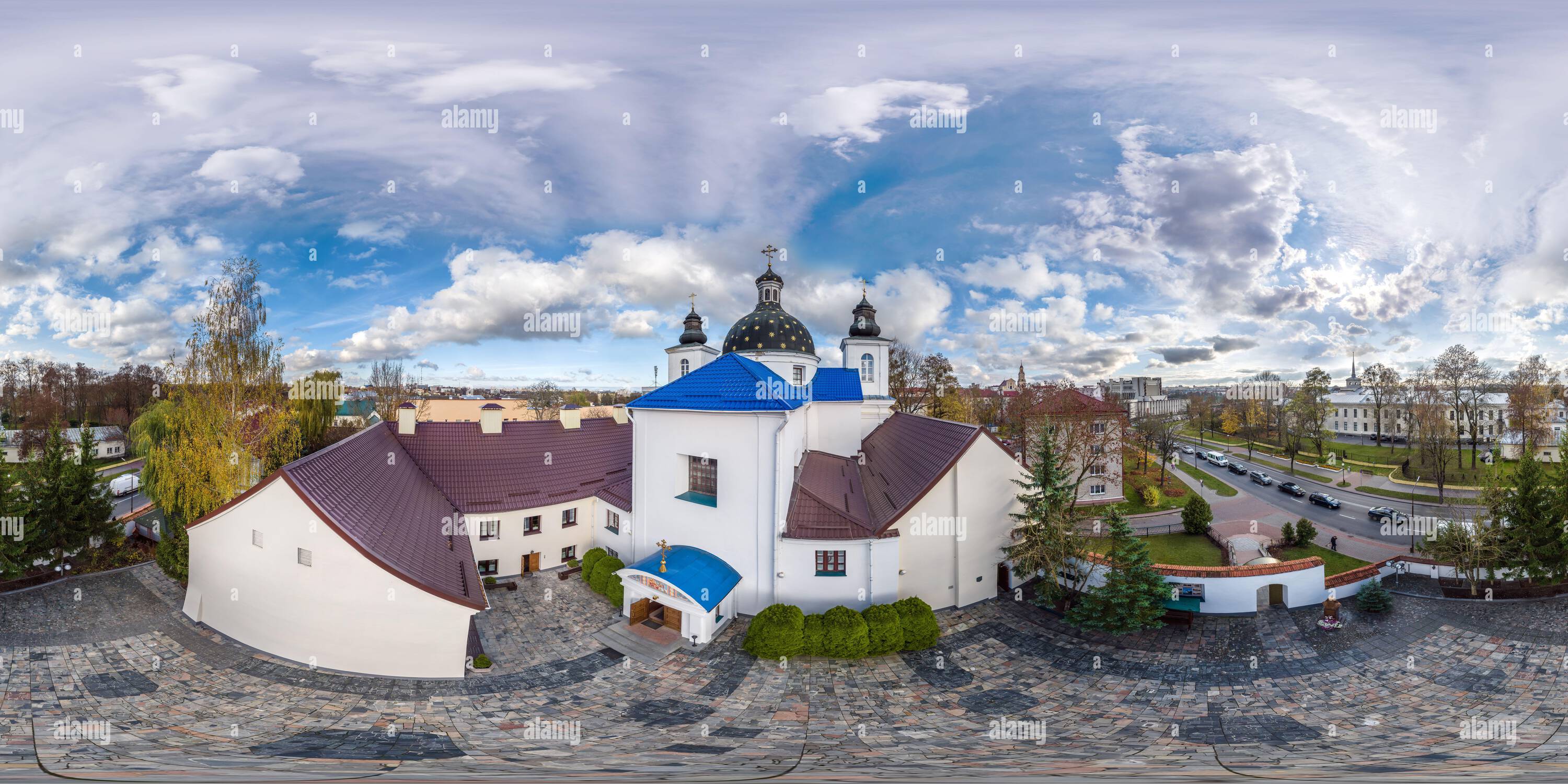 360° view of full hdri 360 panorama aerial view of orthodox church and ...