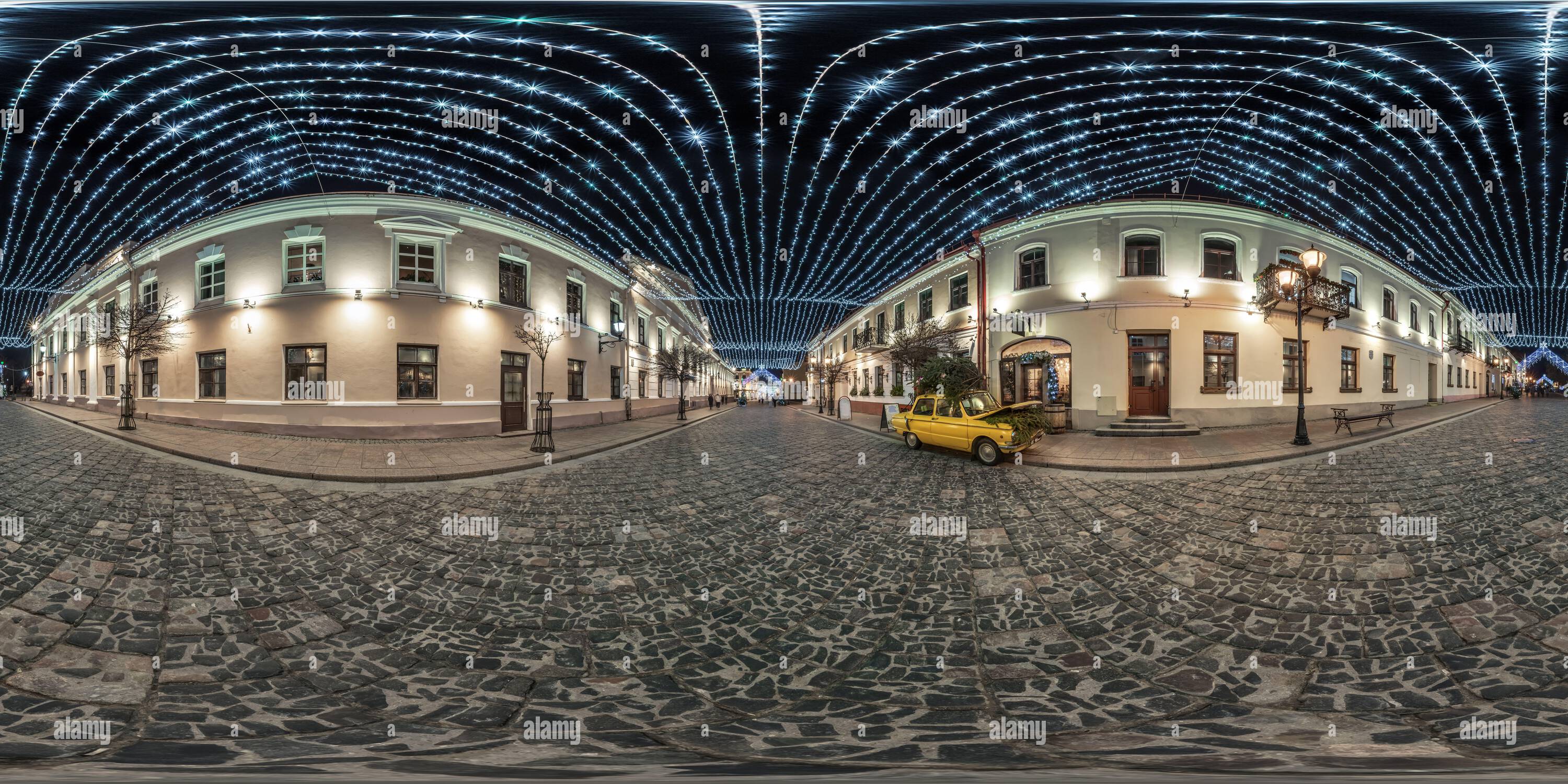 360° view of spherical seamless night hdr 360 panorama on pedestrian ...