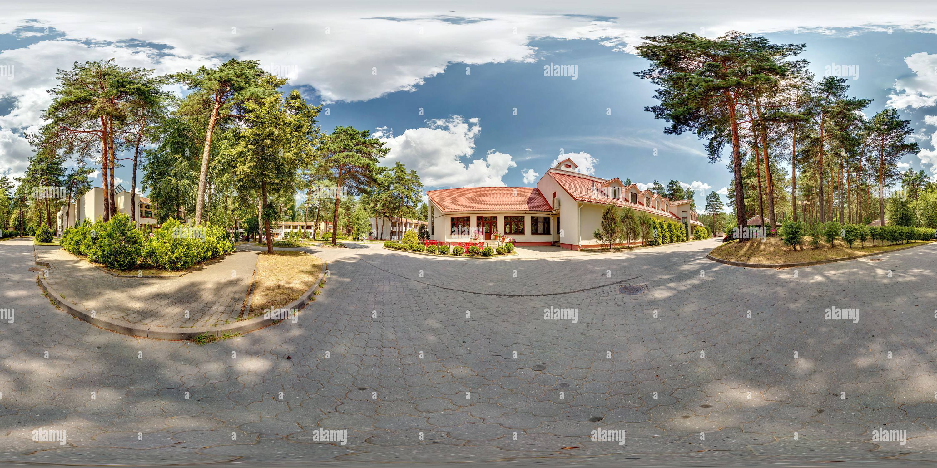360° view of full seamless hdri 360 panorama outside vacation concrete ...