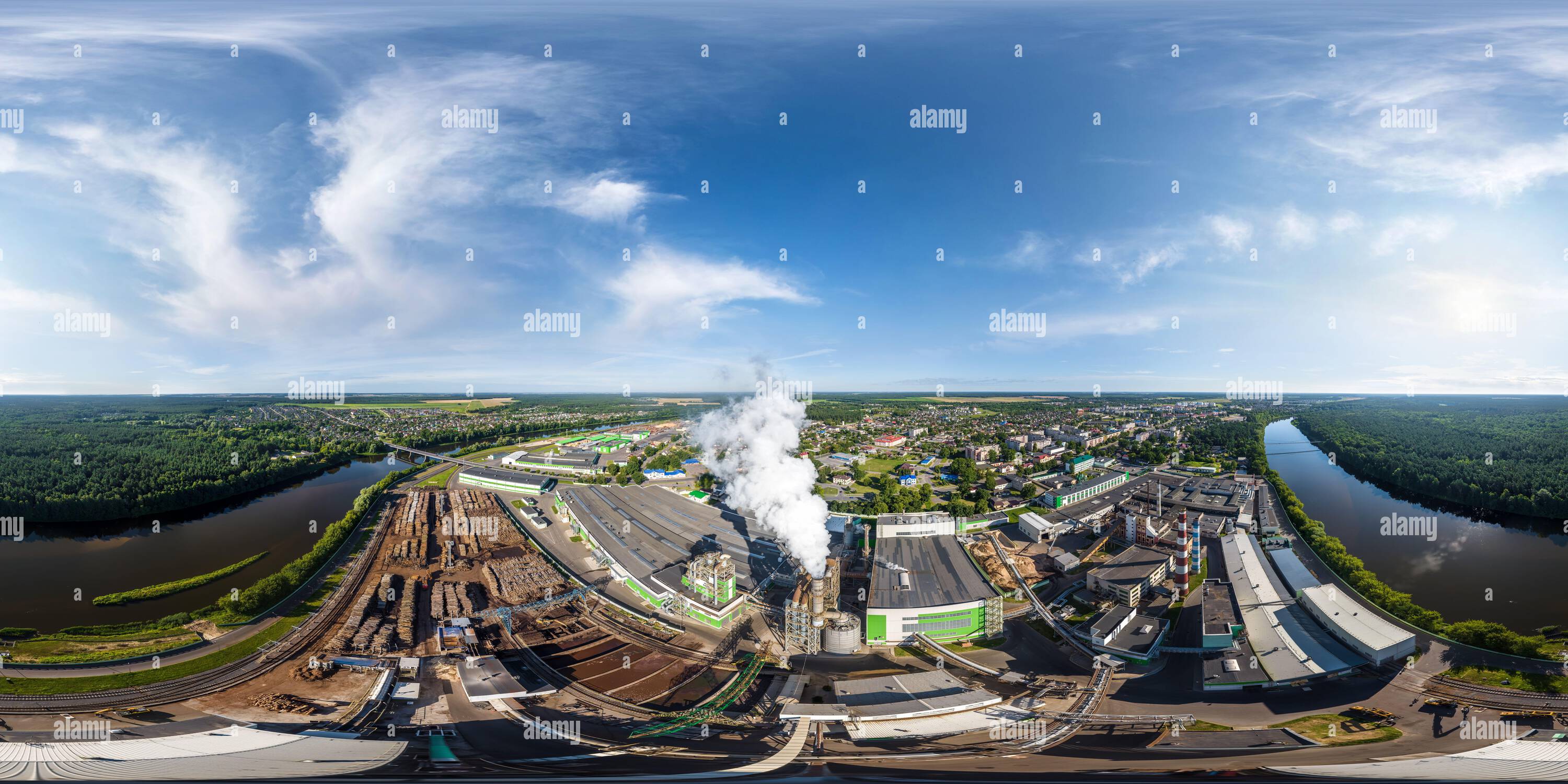 360° view of full seamless 360 hdri panorama view aerial view on pipes ...