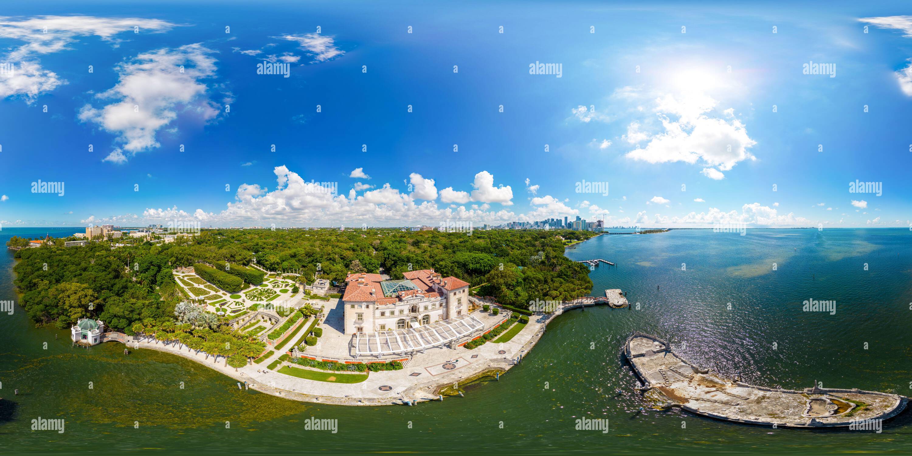 360° view of Aerial 360 equirectangular spherical photo Vizcaya Gardens ...