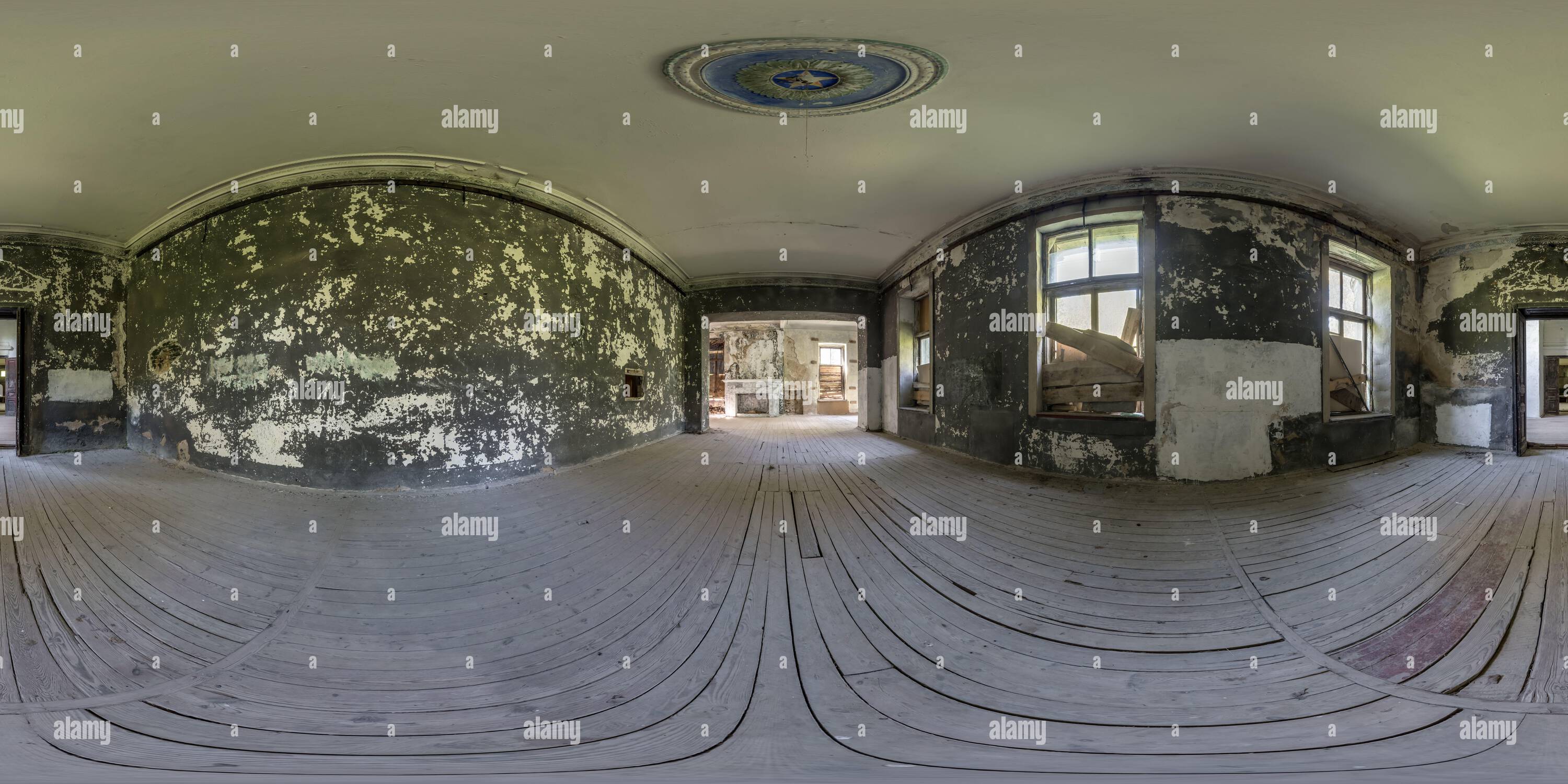 360° view of 360 hdri panorama inside empty abandoned concrete room or ...