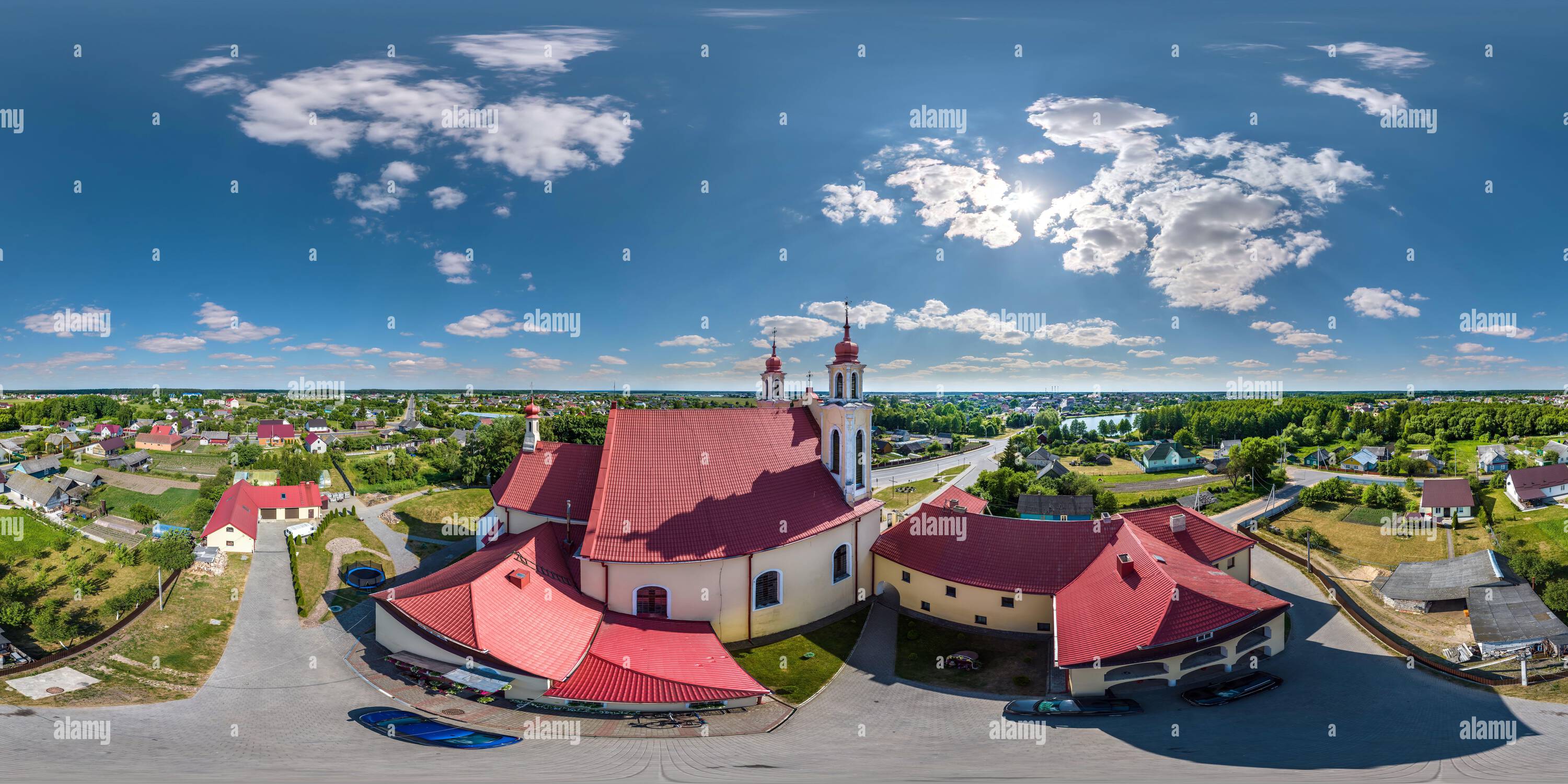 360° view of full hdri 360 panorama aerial view on red roof baroque ...