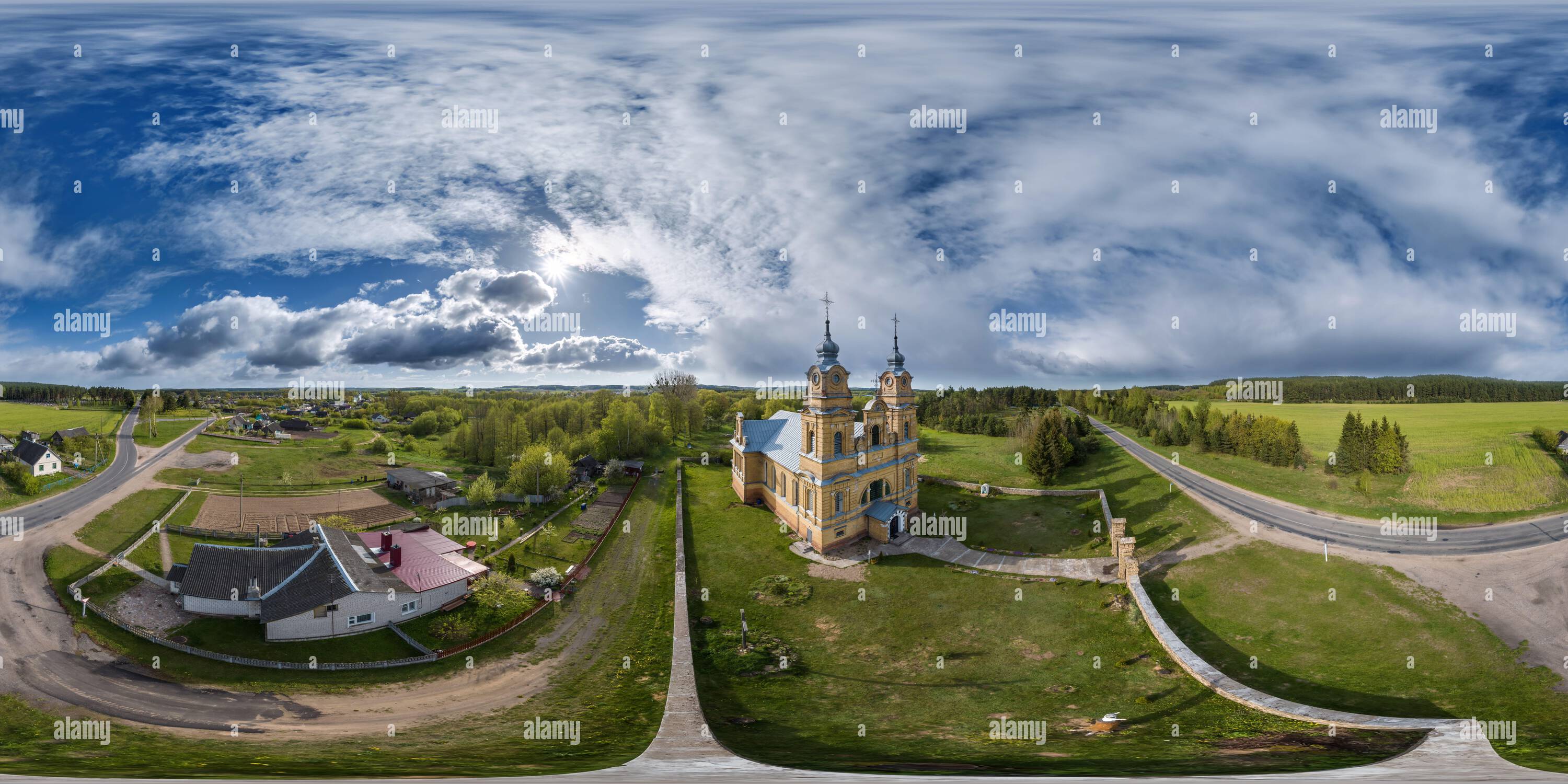 360° view of aerial full hdri 360 panorama view of yellow red bricks ...