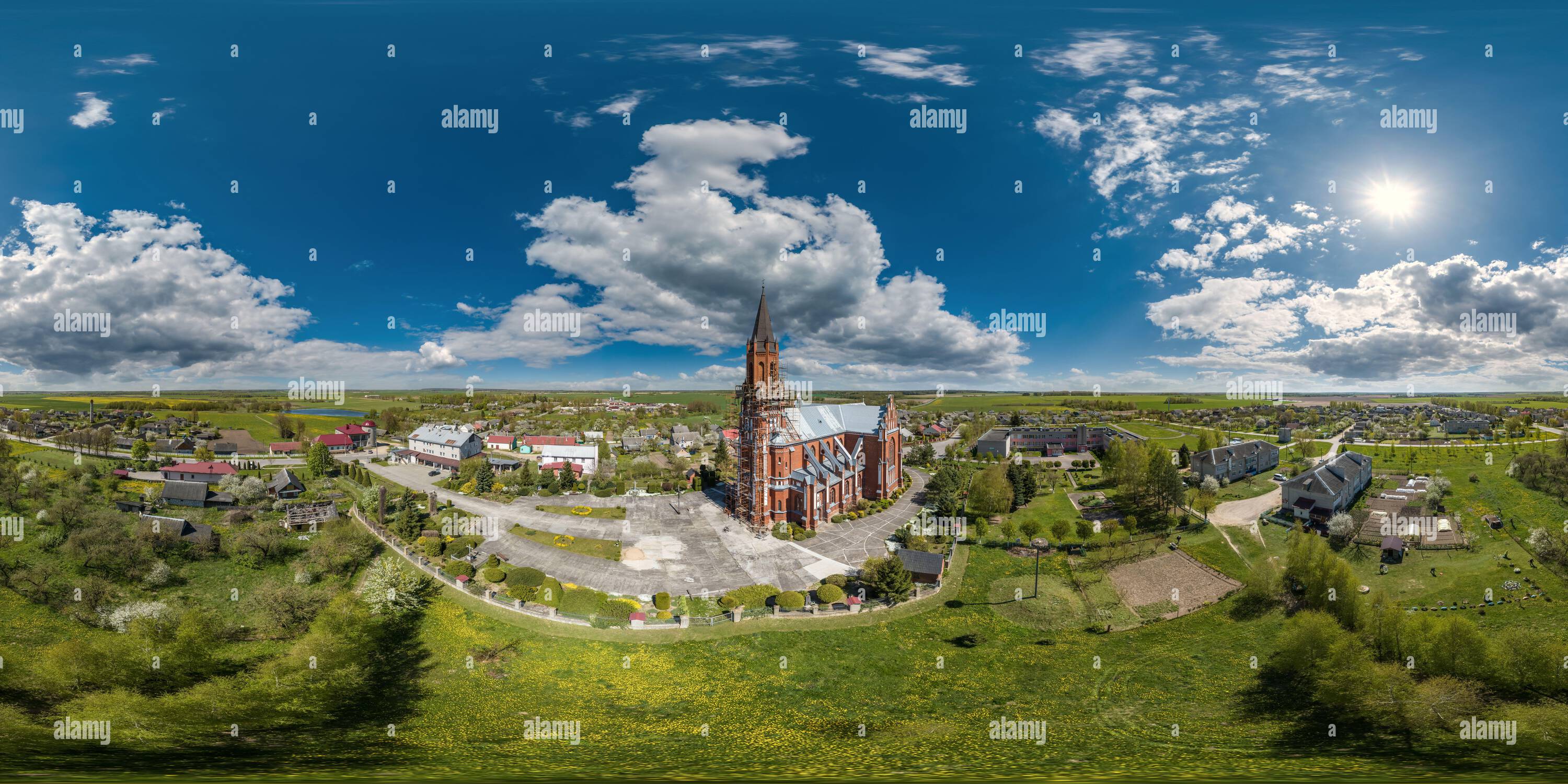 360° view of full hdri 360 panorama aerial view on red brick neo gothic ...