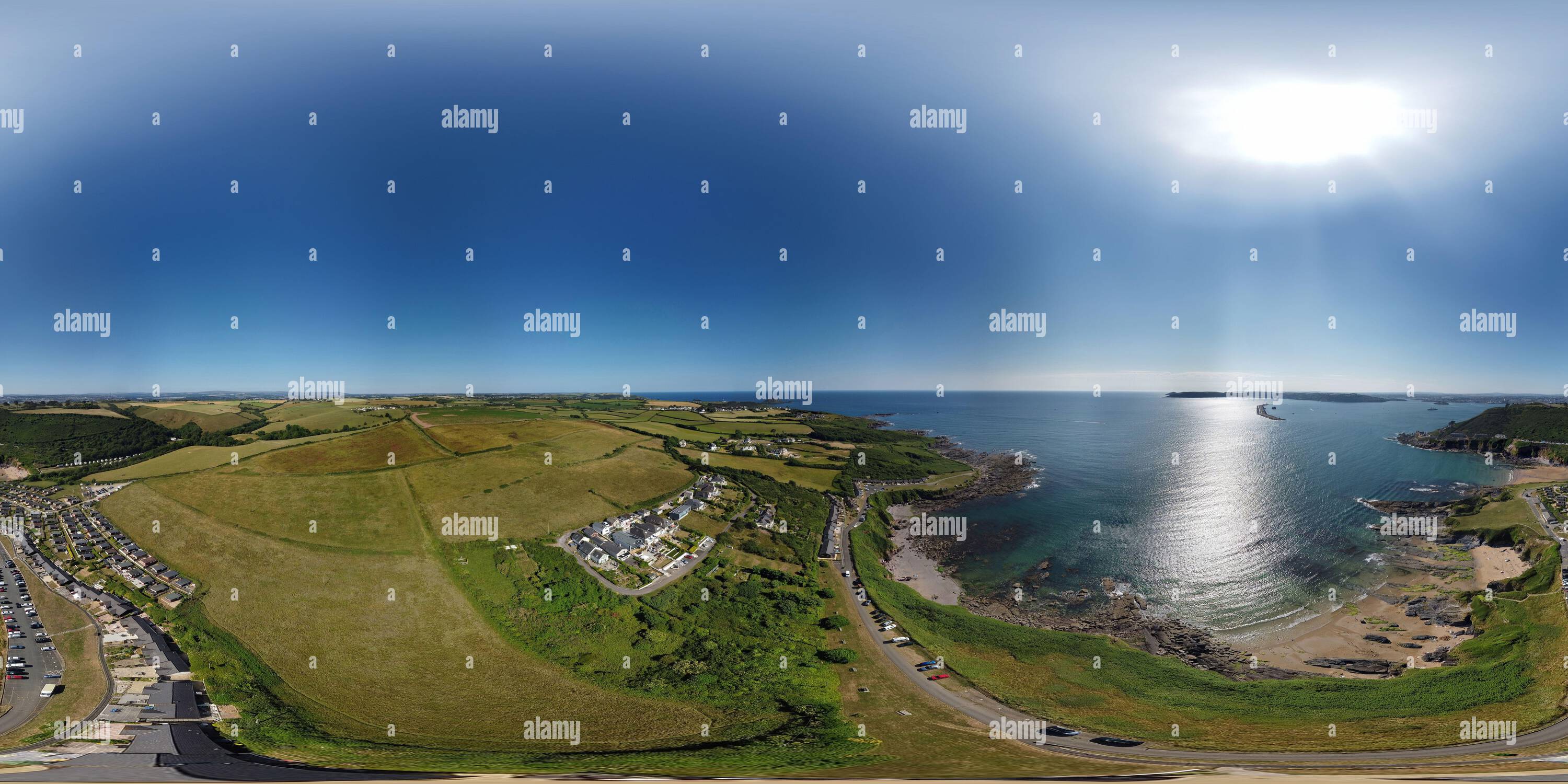 360° view of Aerial 360˚ panorama over Bovisand, Devon, UK. June 2023 ...