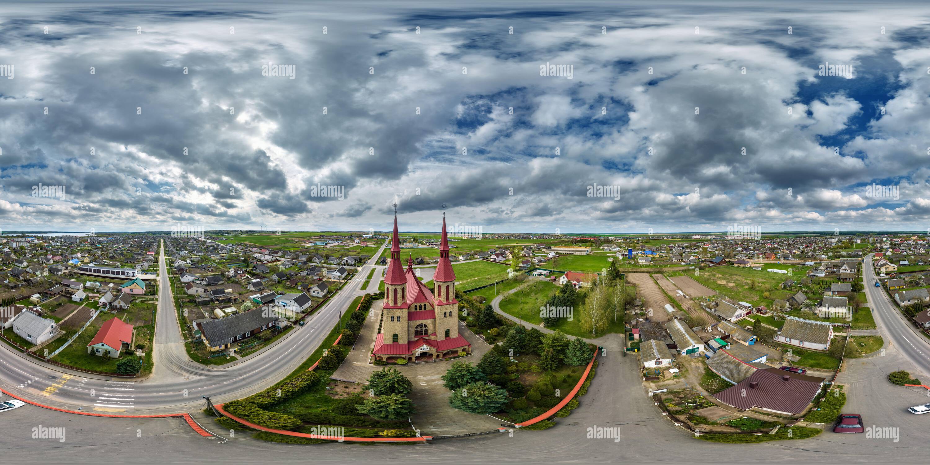 360° view of full hdri 360 panorama aerial view on red brick neo gothic ...