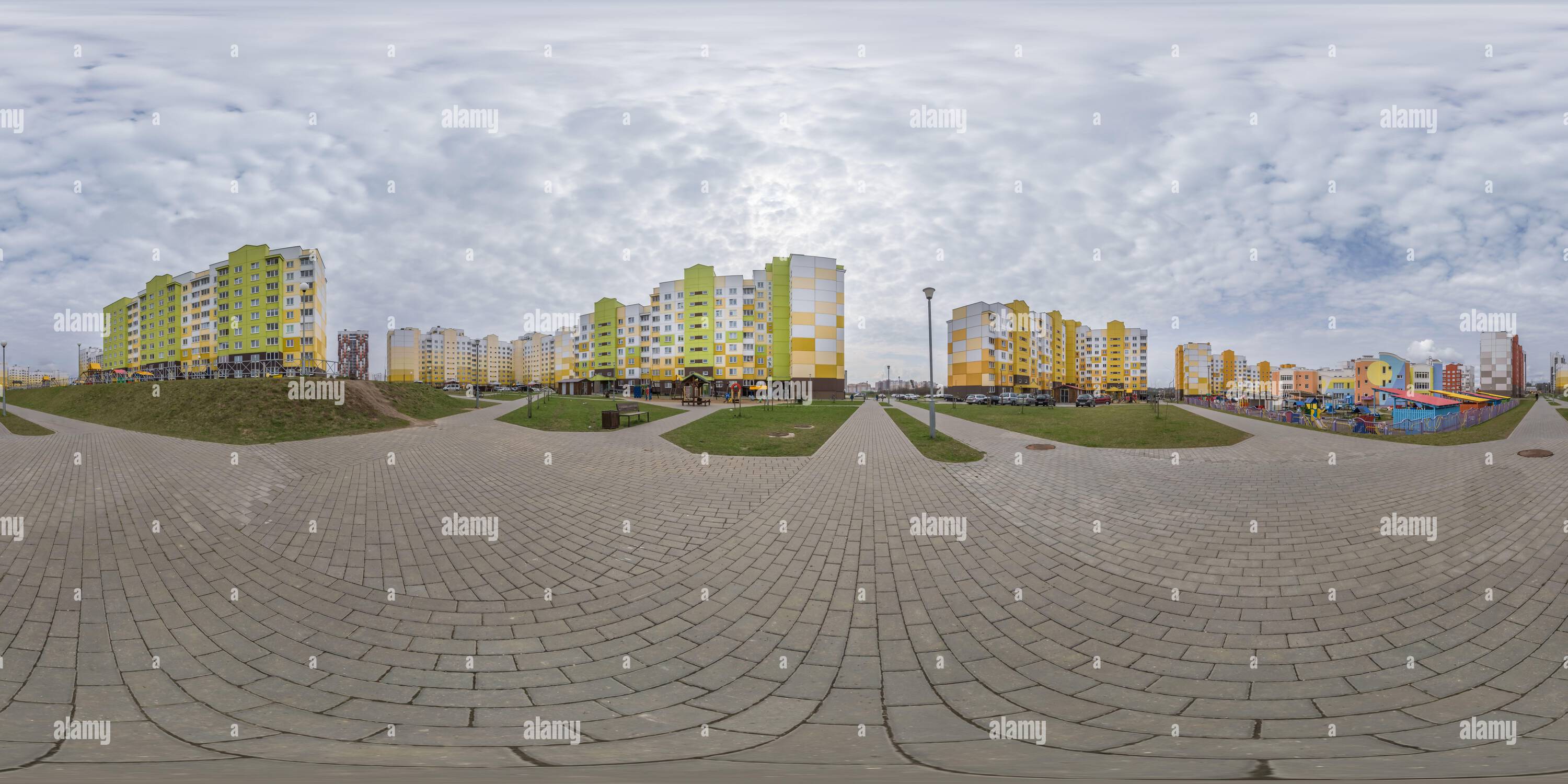 360° view of 360 hdri panorama view with skyscrapers in new modern ...