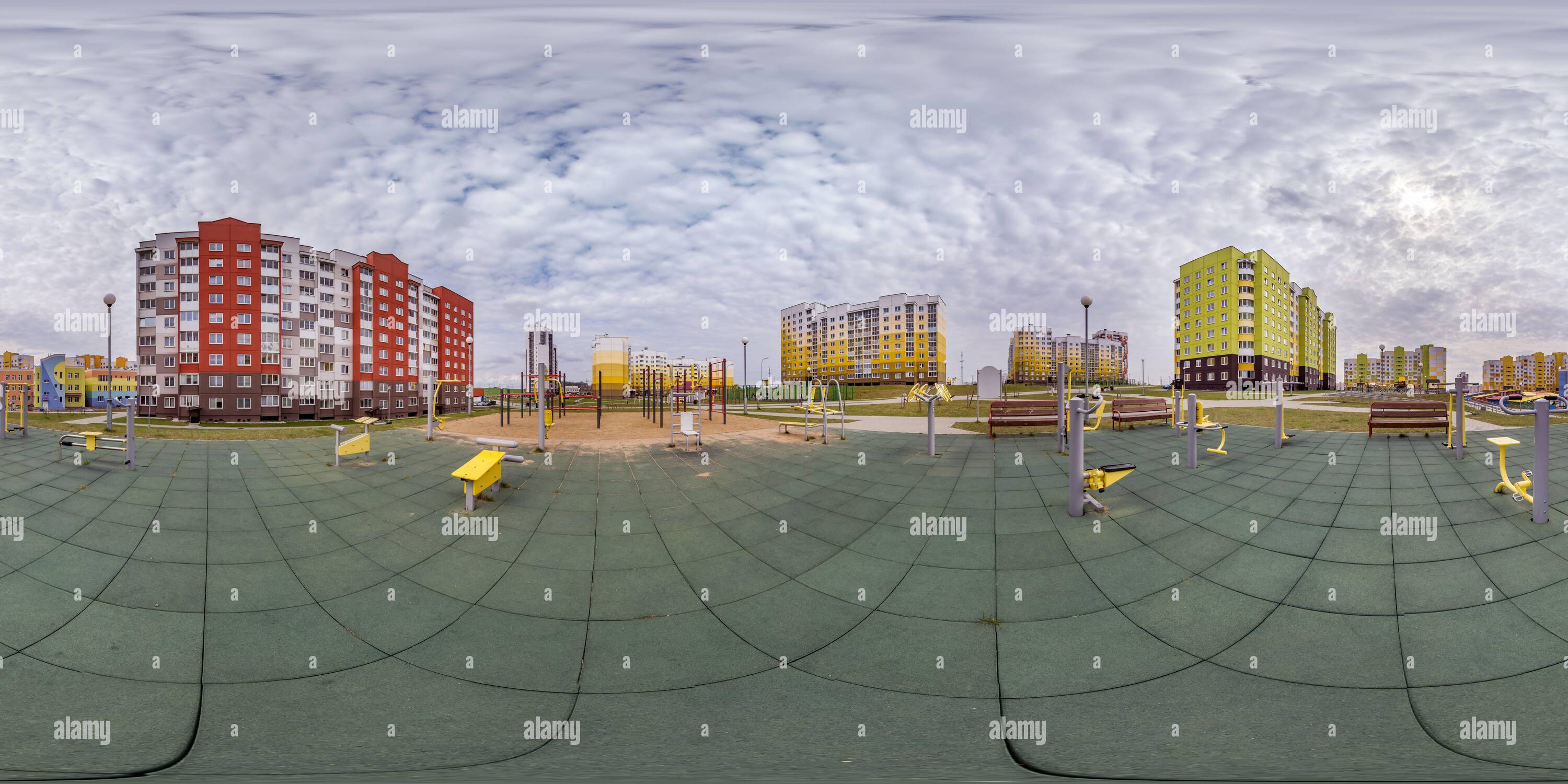 360° view of 360 hdri panorama view with skyscrapers in new modern ...