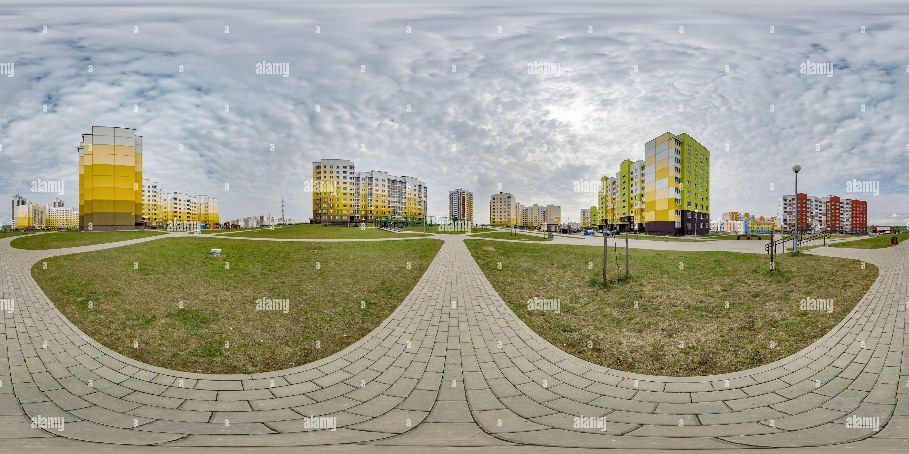 360° view of 360 hdri panorama view with skyscrapers in new modern ...