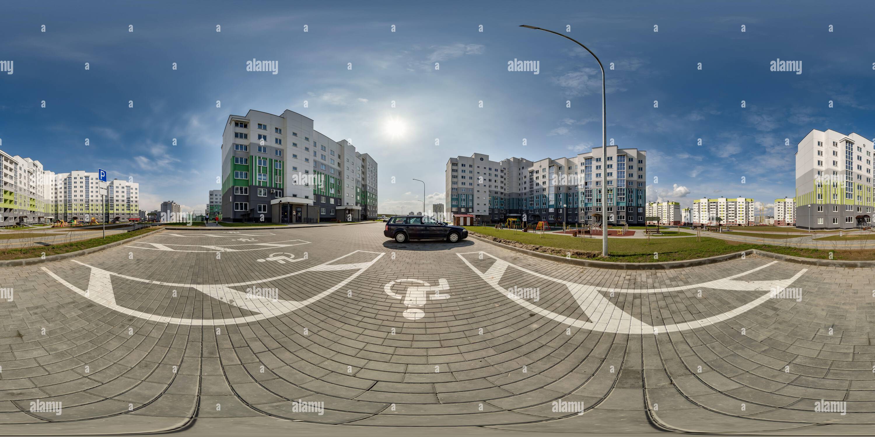 360° view of 360 hdri panorama view with skyscrapers in new modern ...